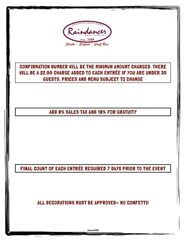 Menu at Raindancer Restaurant, Amsterdam, State Highway 30