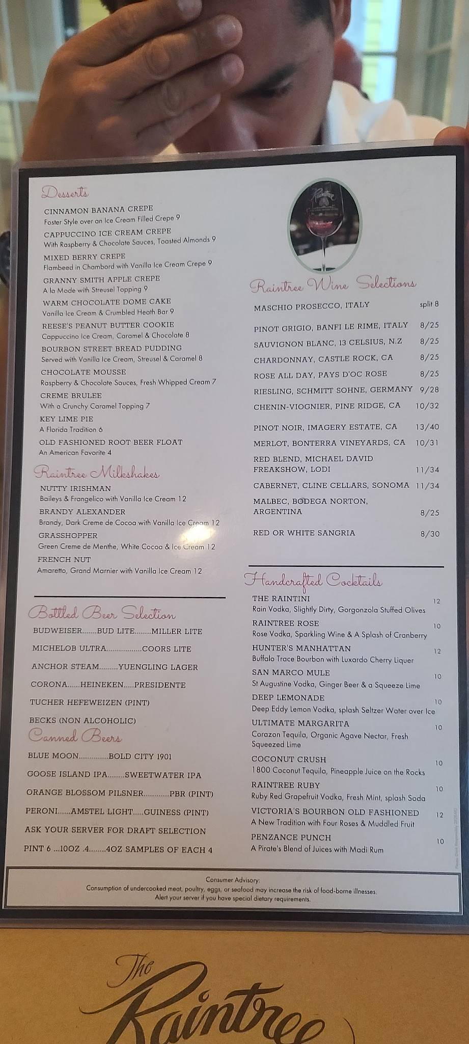 Menu at Raintree Restaurant, St. Augustine