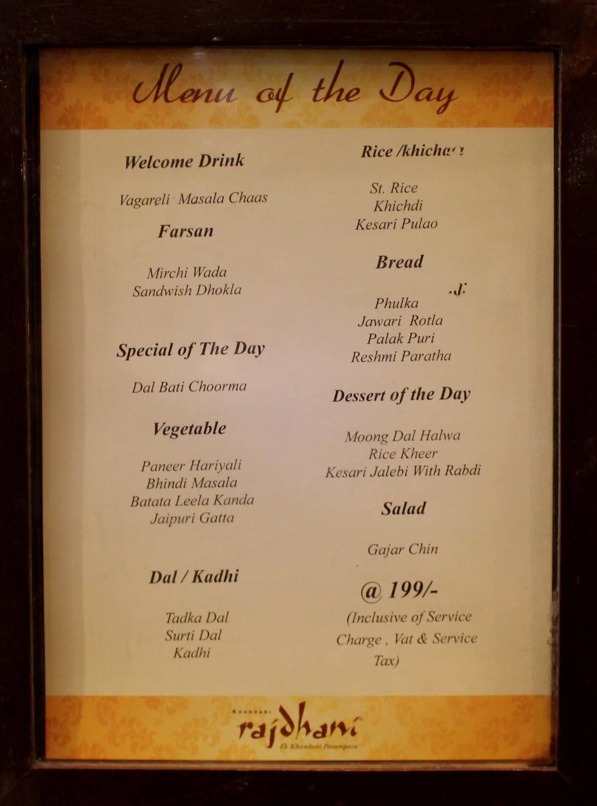 Menu at Rajdhani Restaurant, Chandigarh