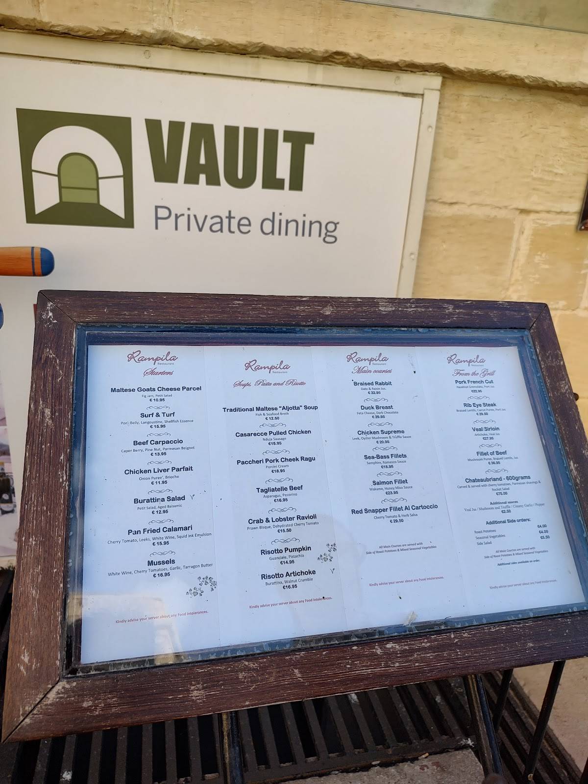 Menu at Rampila Restaurant, Valletta