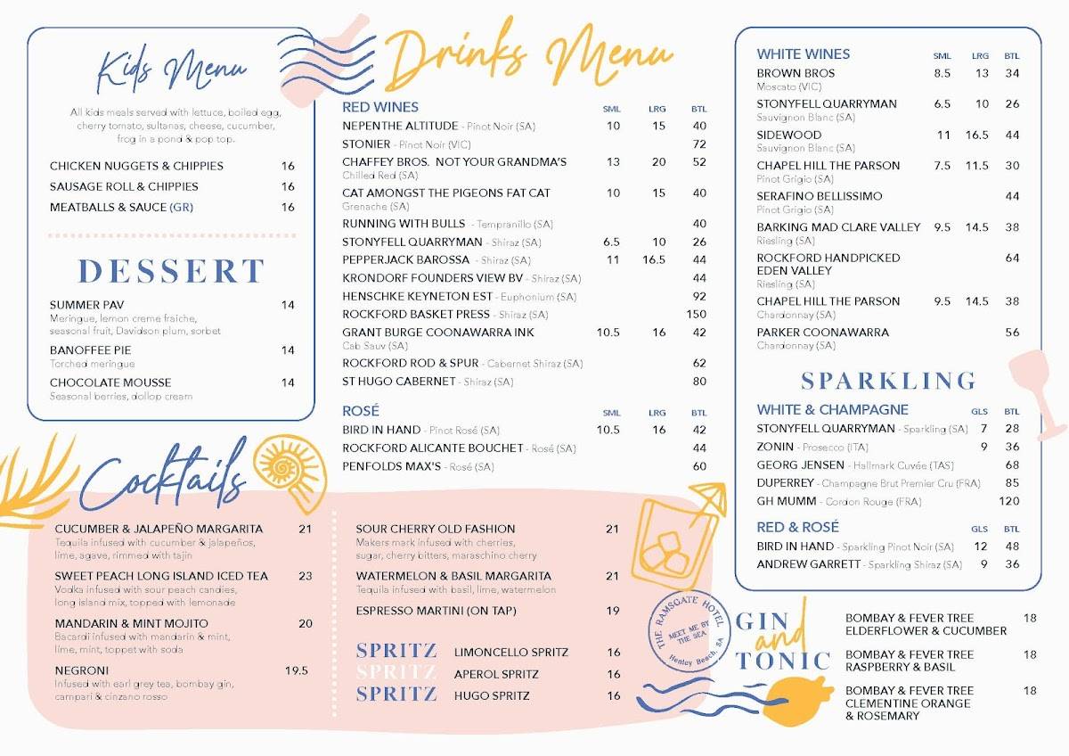 Menu at Ramsgate Hotel pub & bar, Henley Beach