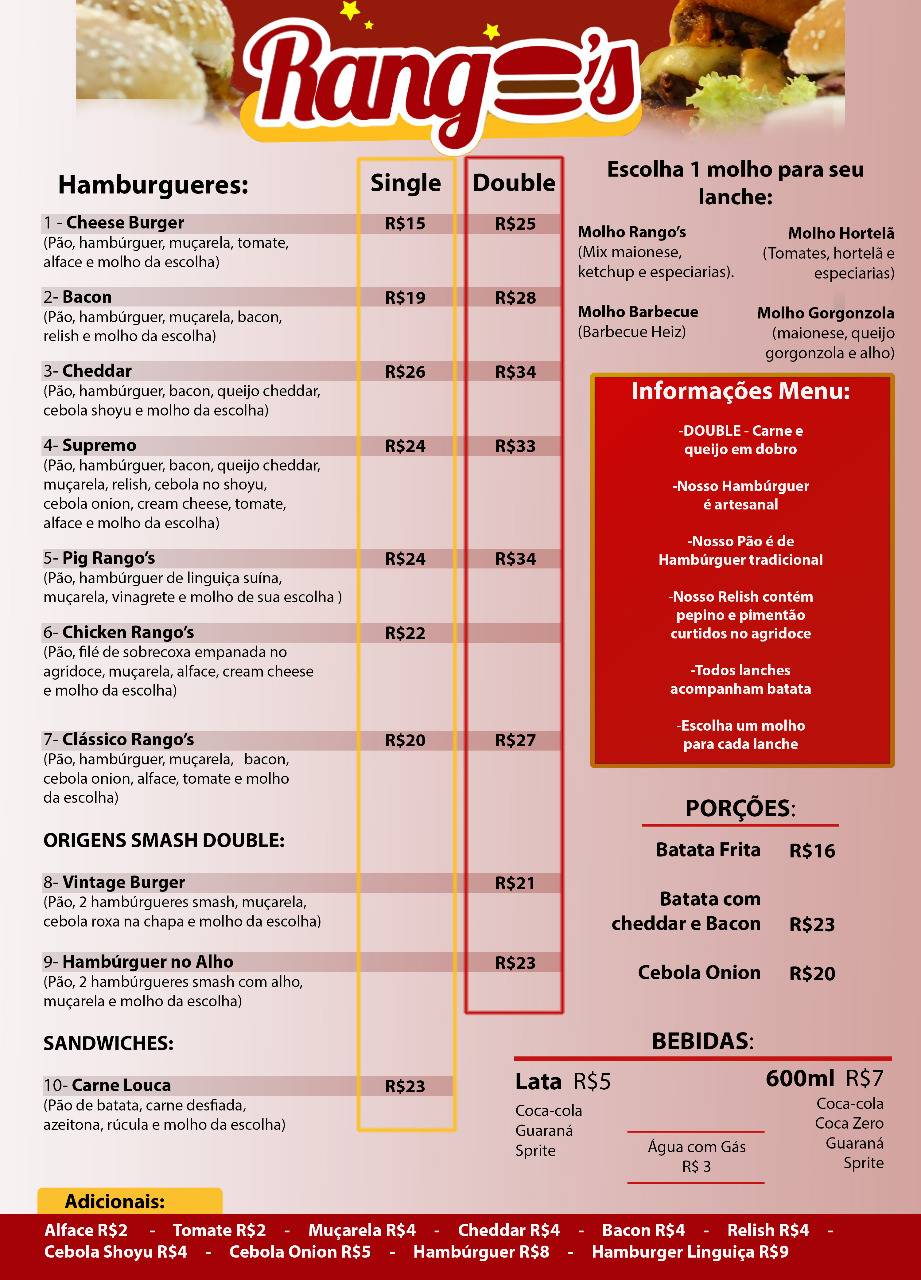 Menu em Rango´s Hambúrgueres restaurante, Jaraguá do Sul