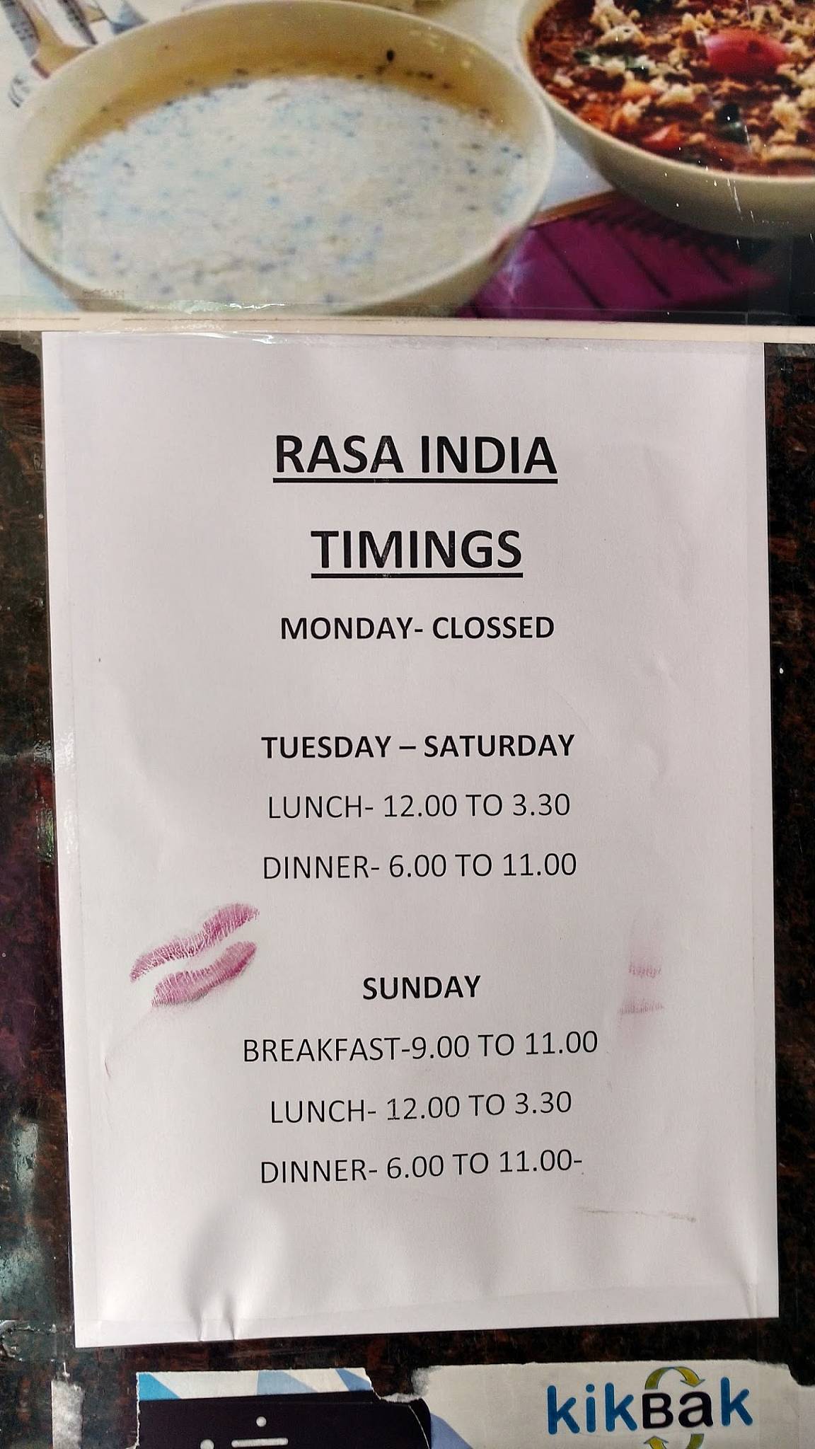 Menu at Rasa India, Bengaluru, 514/B