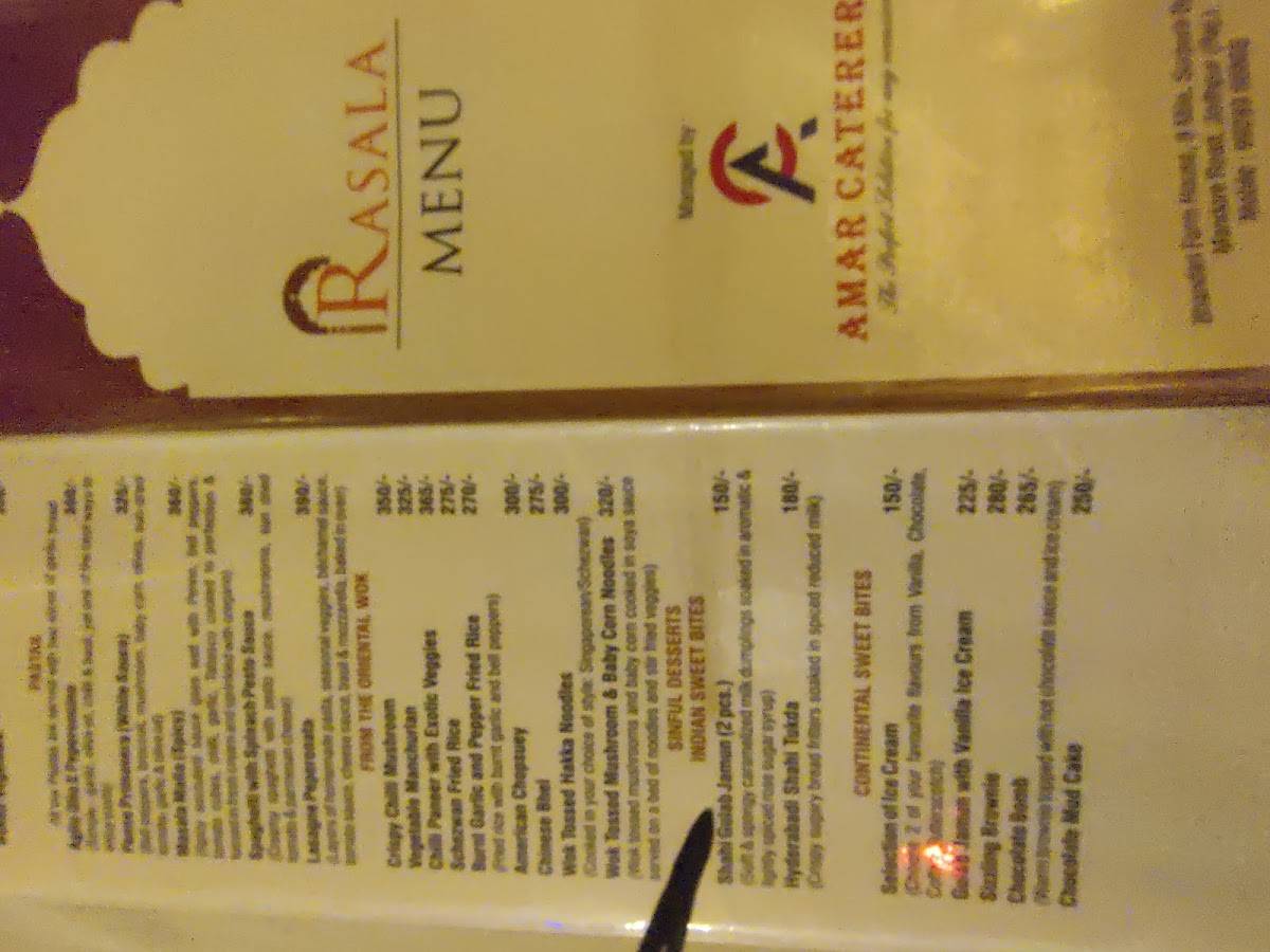 Menu at Rasala at Village Lounge, Jodhpur, 8th Mile