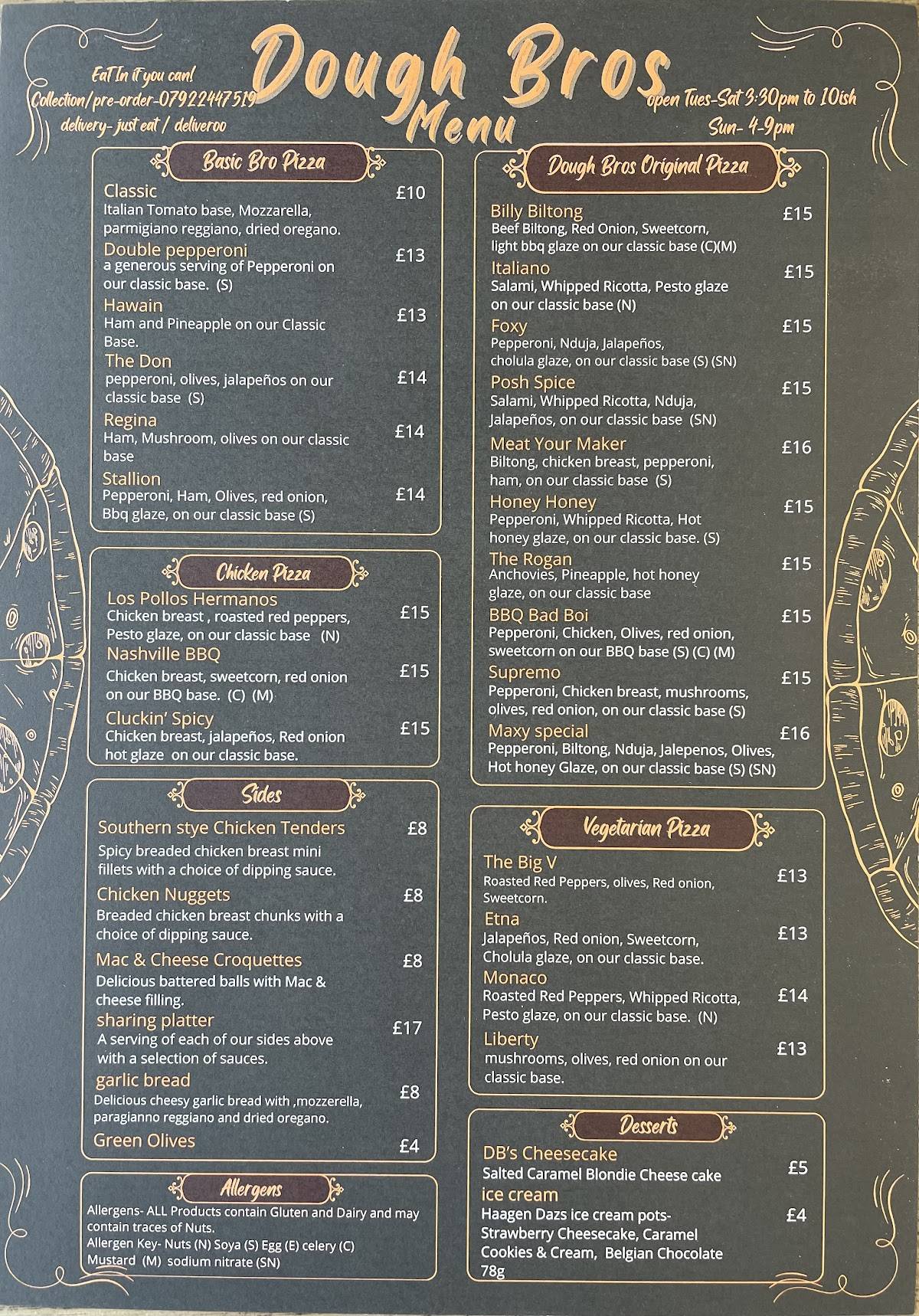 Menu at Dough Bros pizza restaurant, Reading