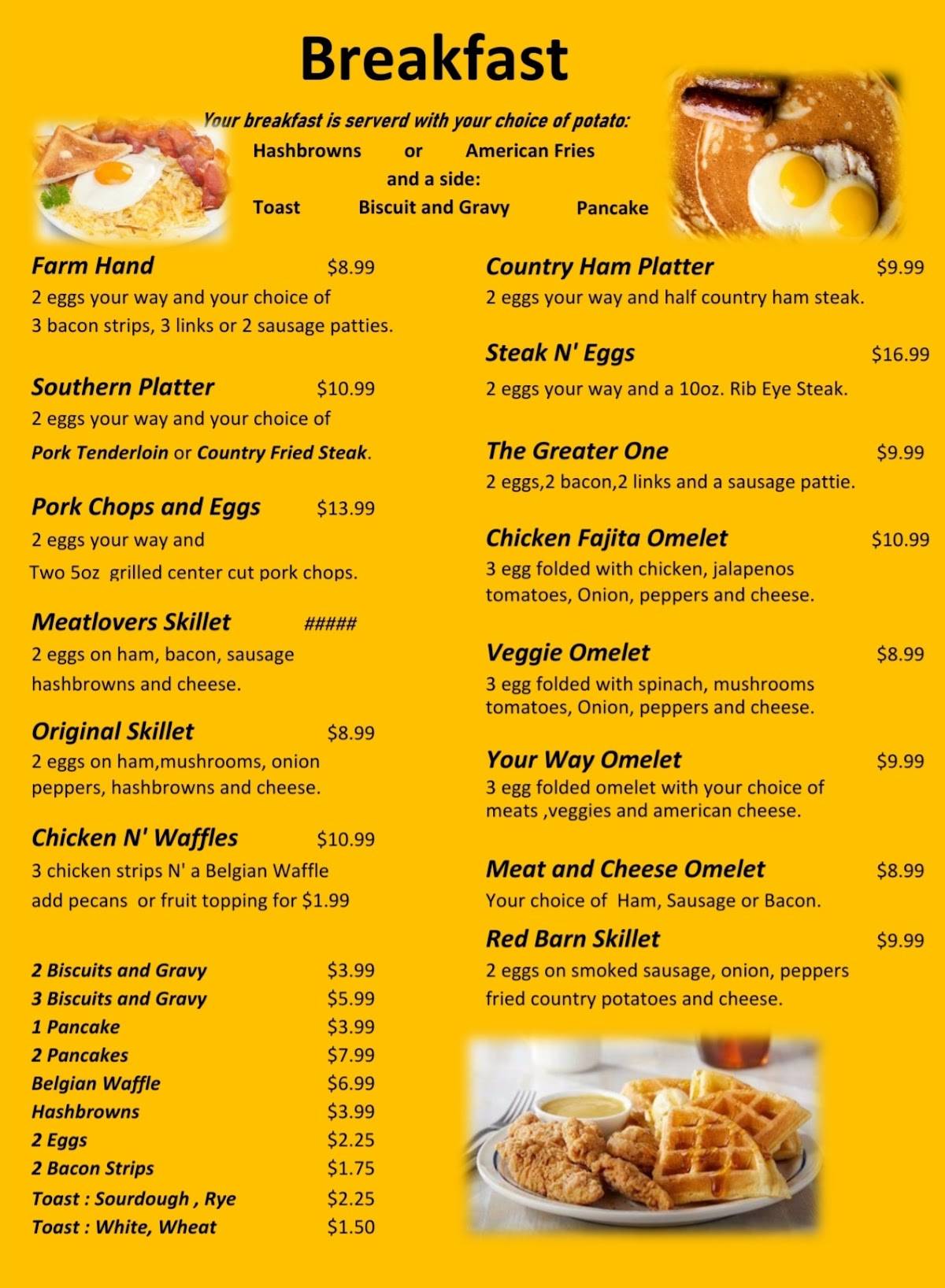 Menu at Red Barn Cafe, Mount Vernon, 107 W Mt Vernon Blvd