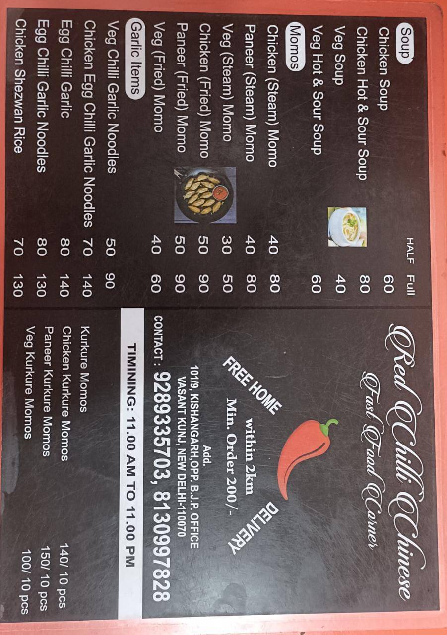 Menu at Red Chilli Chinese Fast Food Corner, New Delhi