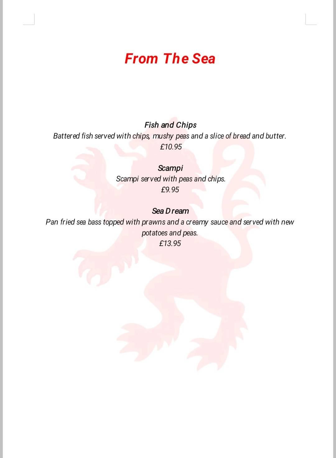 Menu at Red Lion pub & bar, Leek, 37 Cheadle Rd