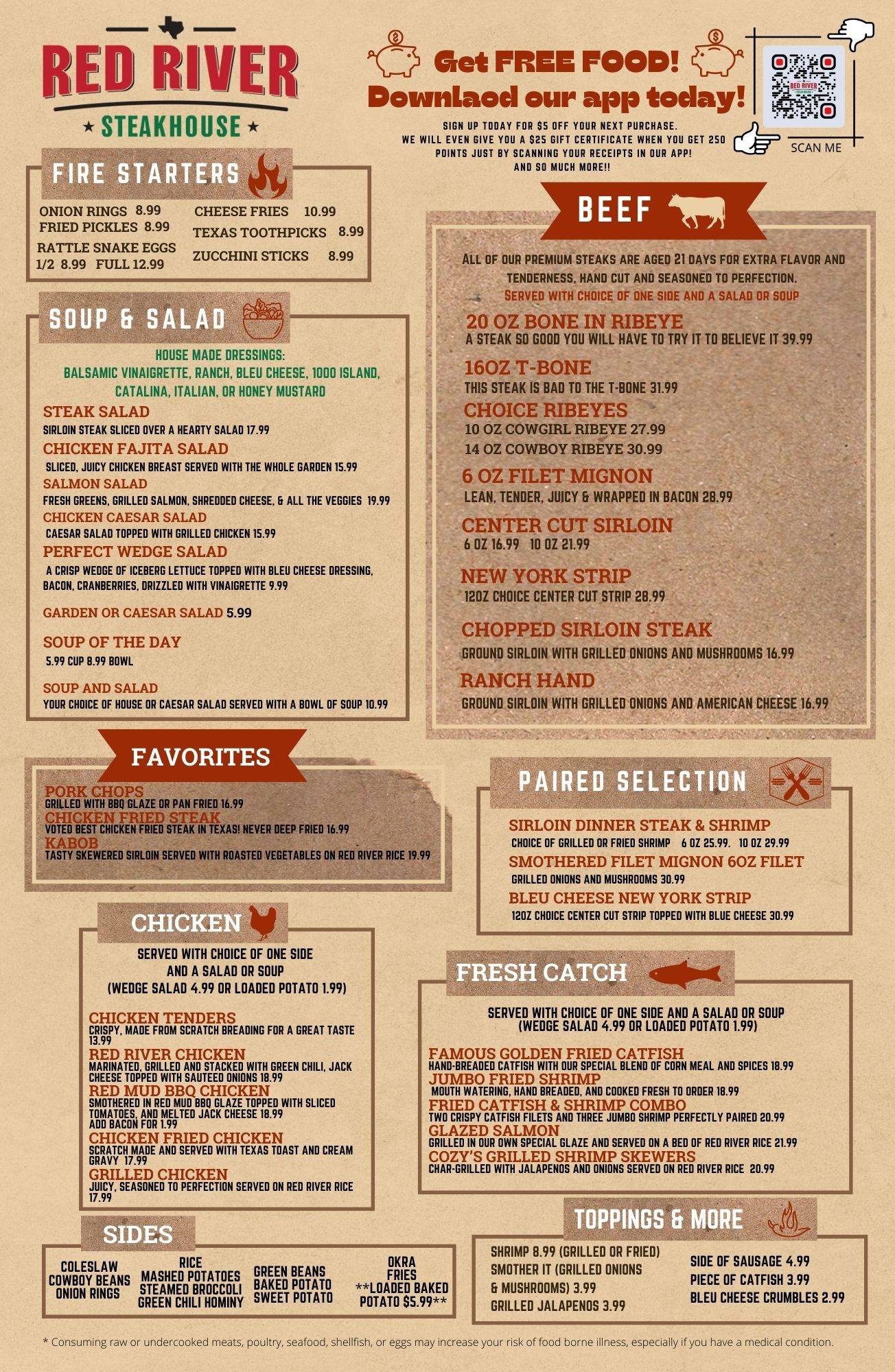 Menu at Red River Steakhouse, Amarillo