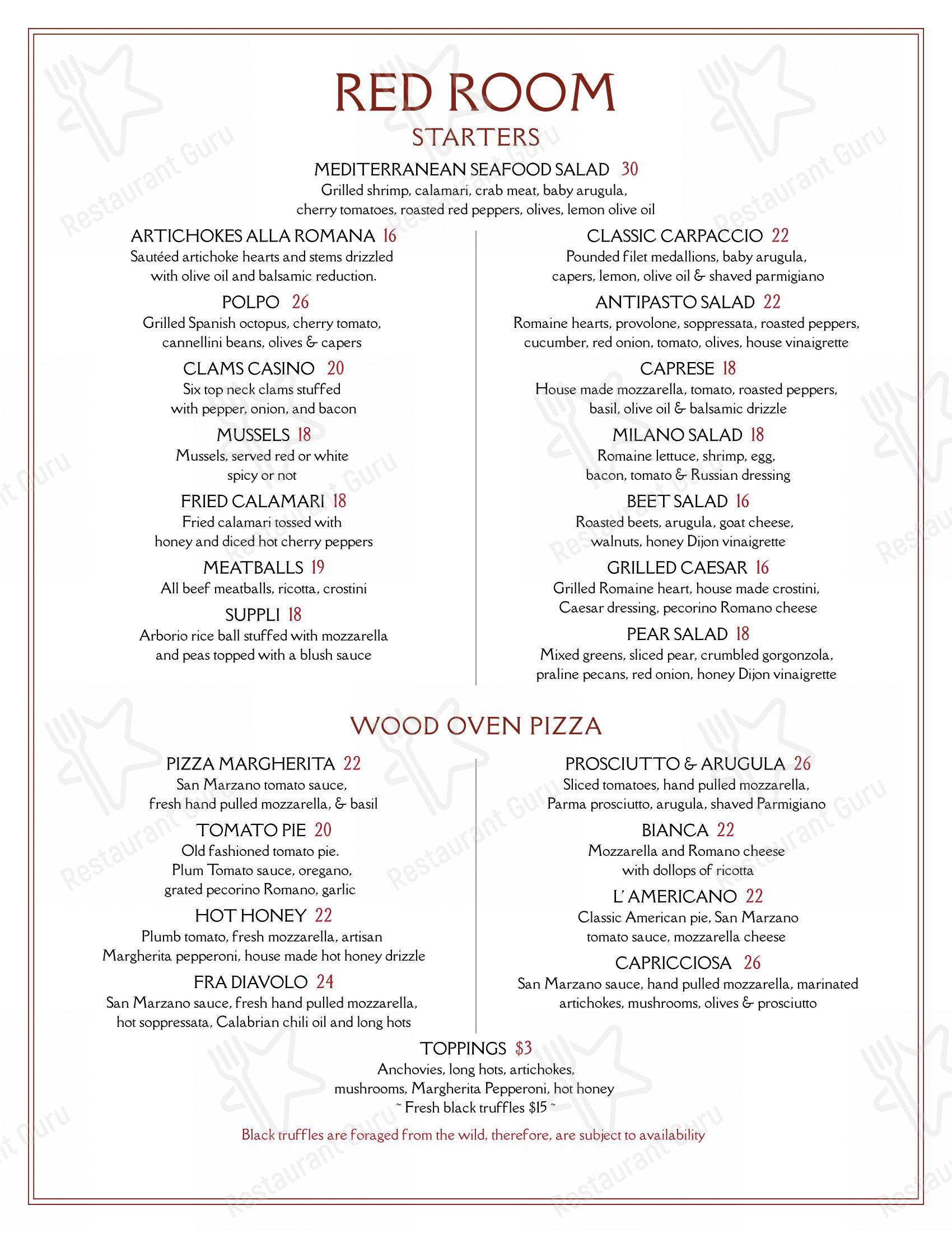 Menu at Red Room Cafe, Ventnor City