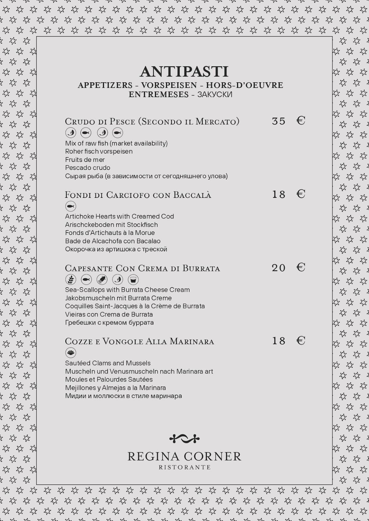 Menu at Regina Corner Ristorante, Venice