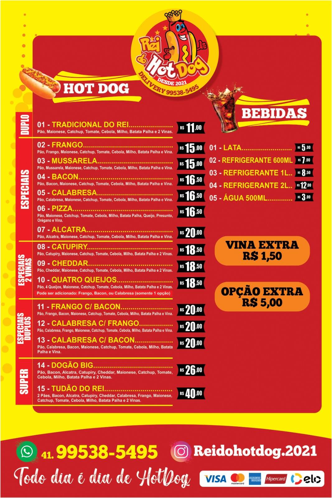 Menu at Rei do Hot Dog restaurant, Curitiba