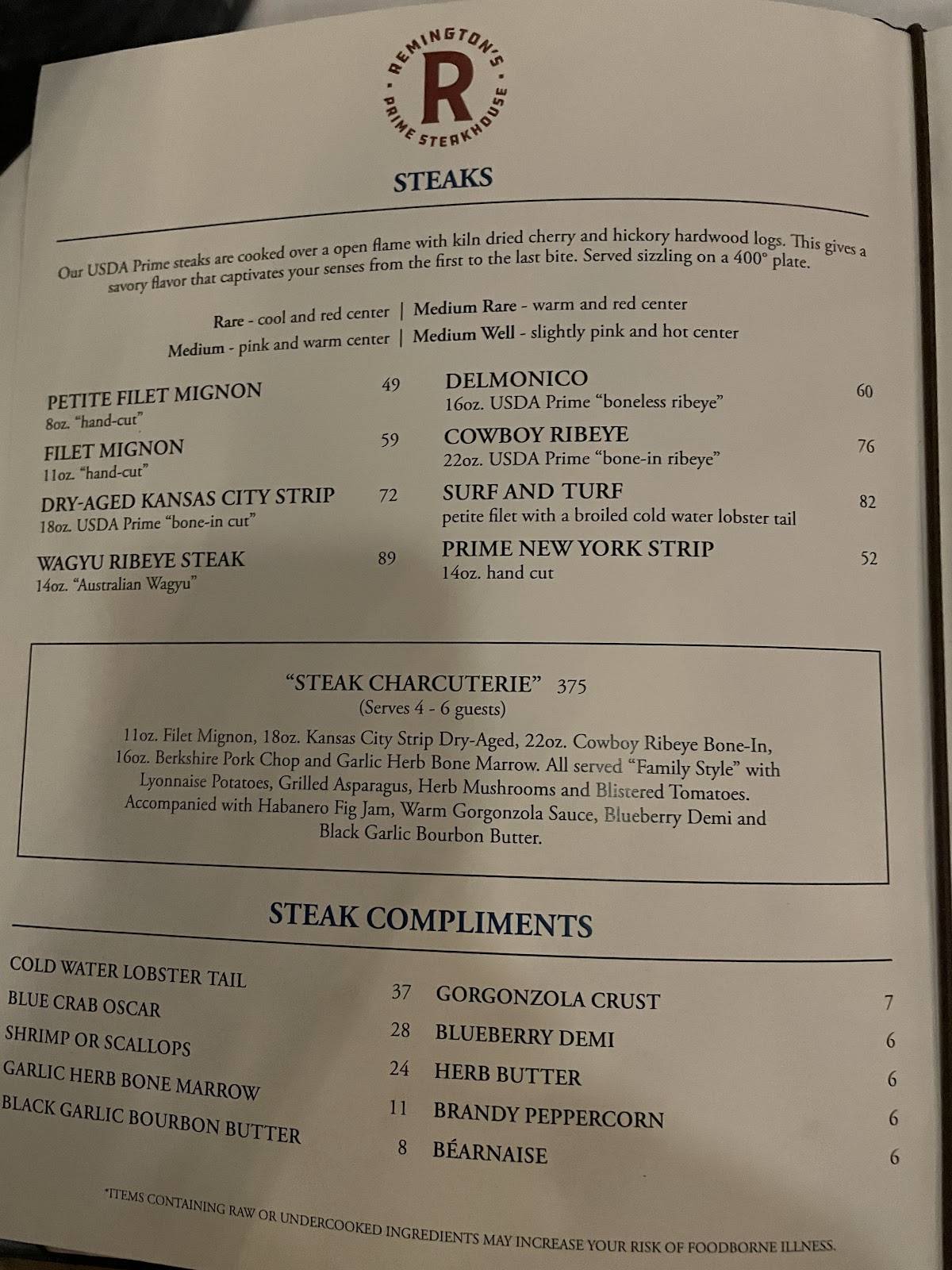 Menu at Remington’s Prime Steakhouse, Ocala