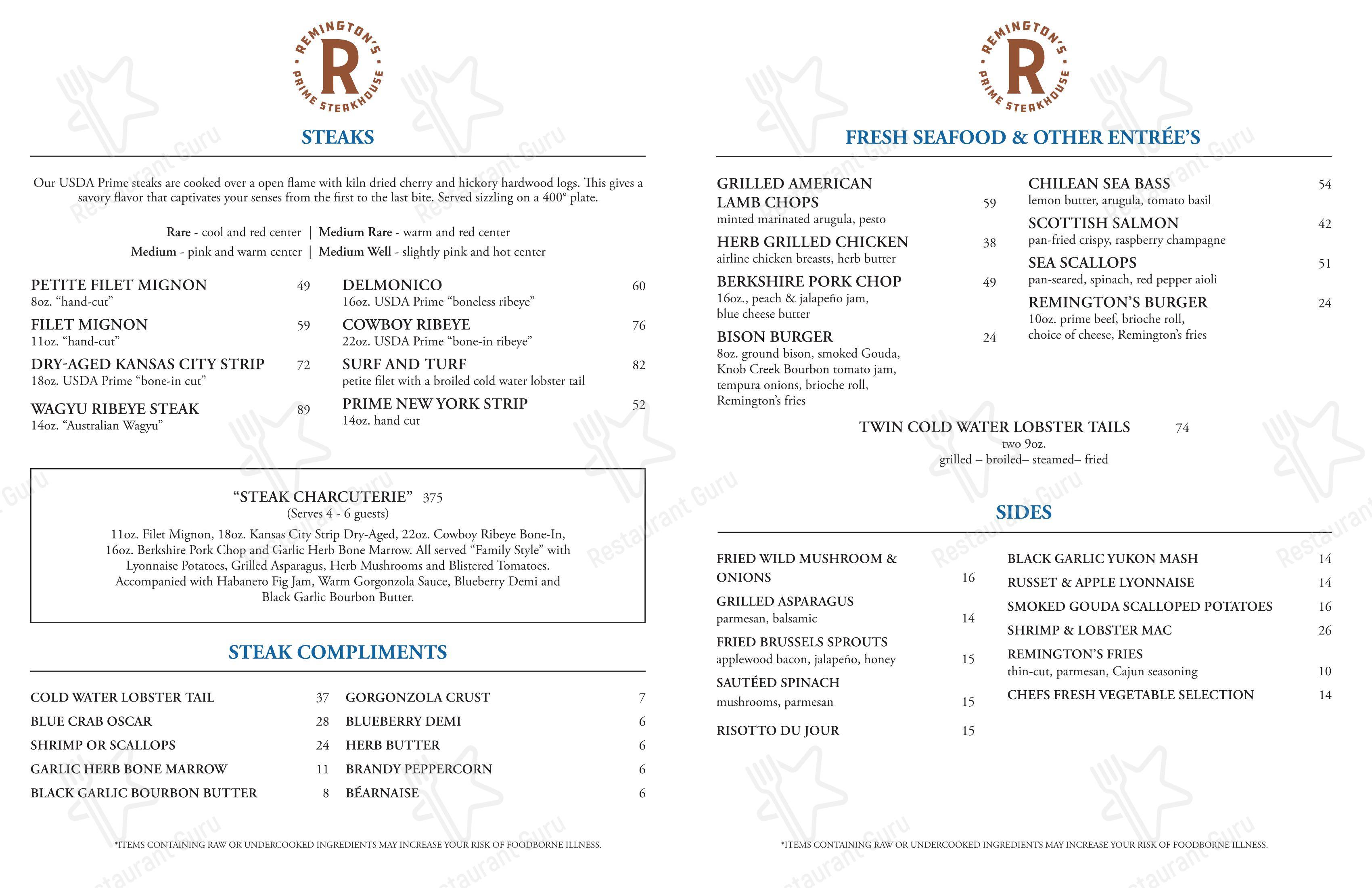 Menu at Remington’s Prime Steakhouse, Ocala