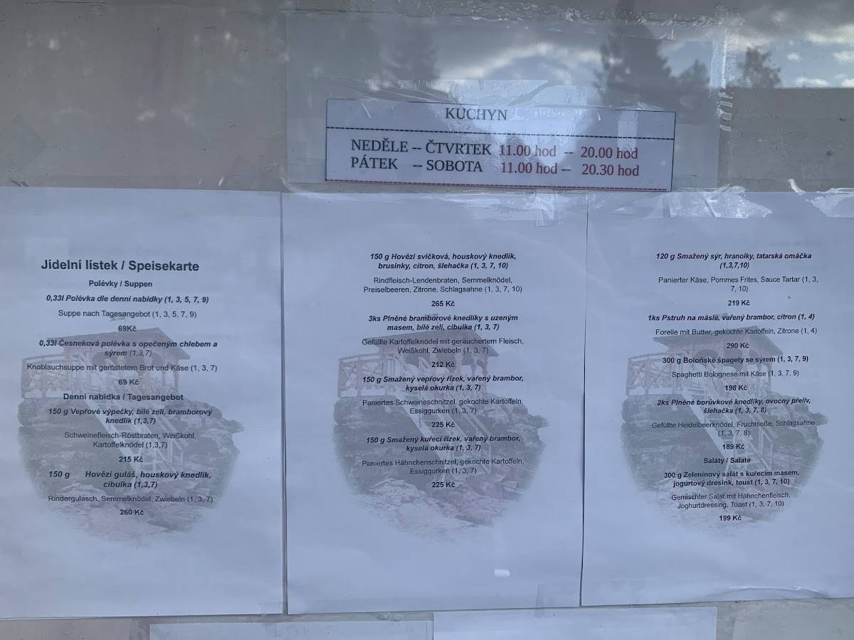 Menu at Restaurace Praha restaurant, Jetřichovice