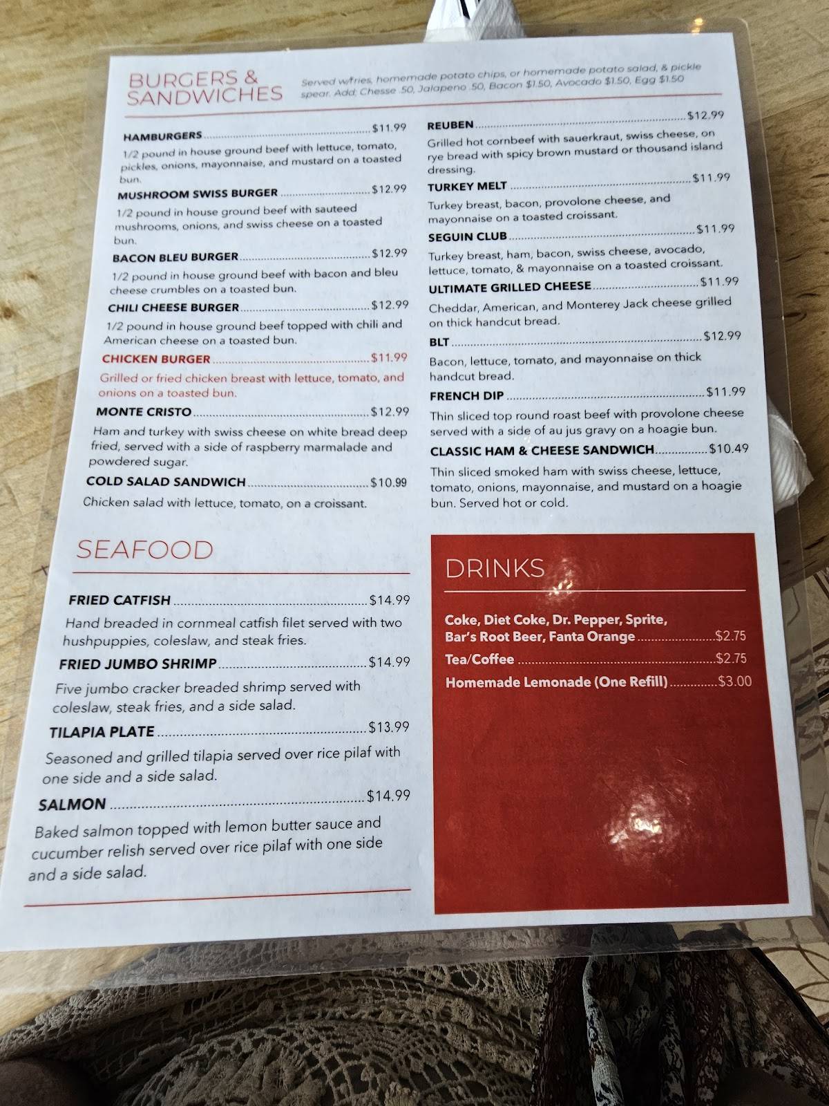 Menu at 1838 Grill restaurant, Seguin