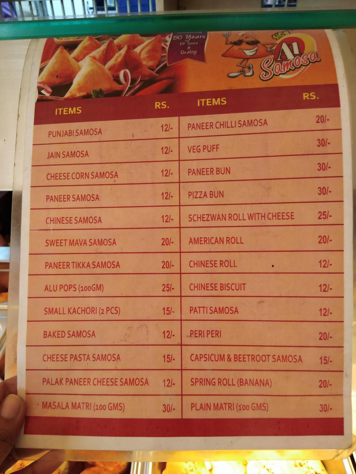 Menu at A1 Samosa, Mumbai, 5A-5