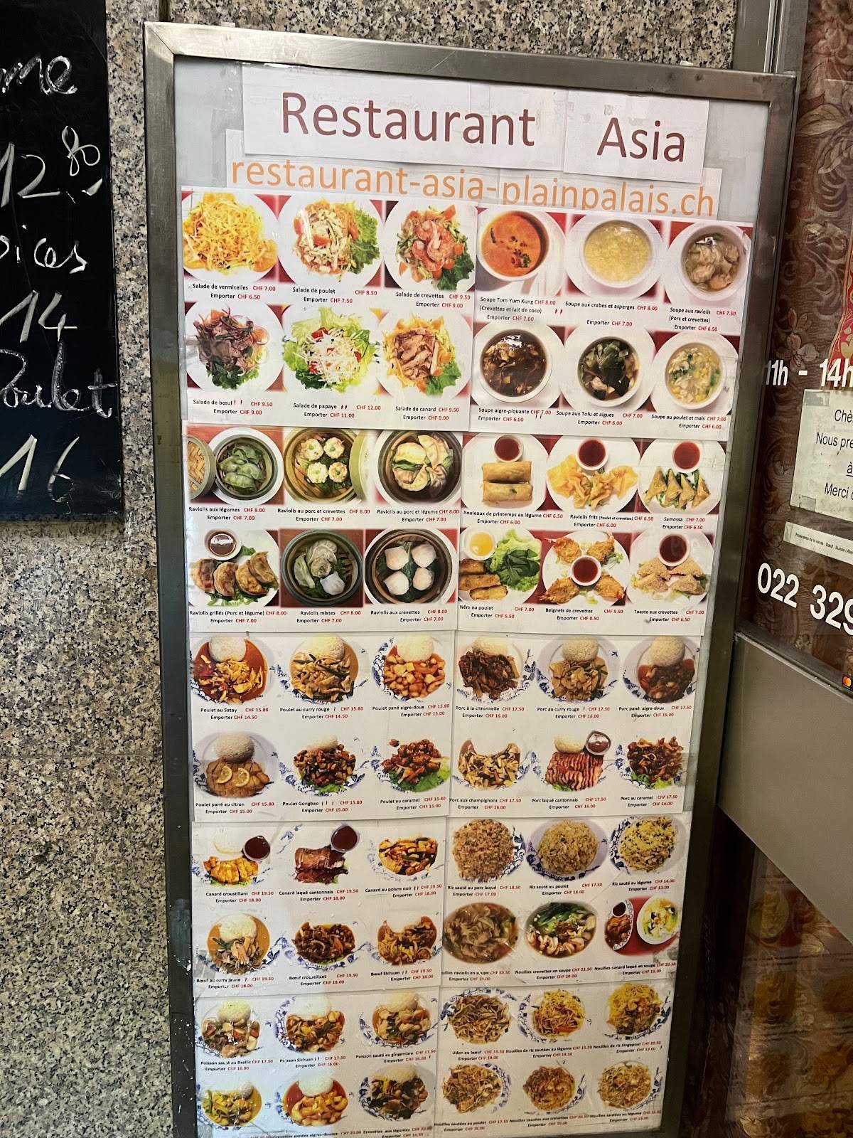 Menu at Restaurant ASIA, Geneva, Rue de Carouge 43