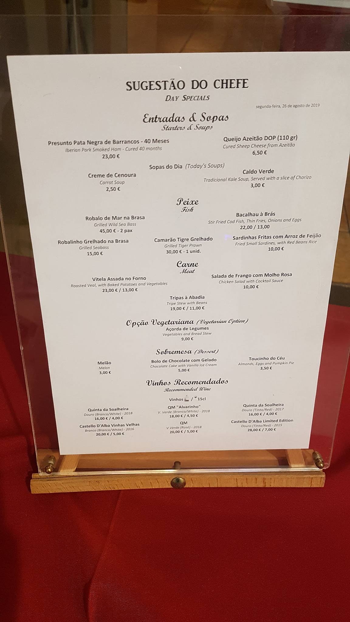 Menu at Abadia do Porto restaurant, Porto