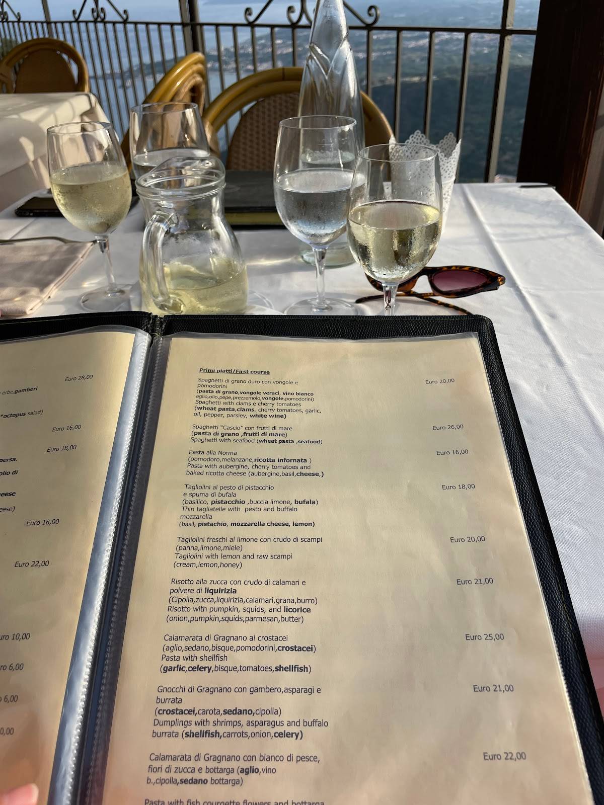 Menu at Al Saraceno restaurant, Taormina, Via Madonna della Rocca