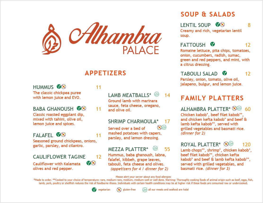Carta de Alhambra Palace Restaurant, Chicago