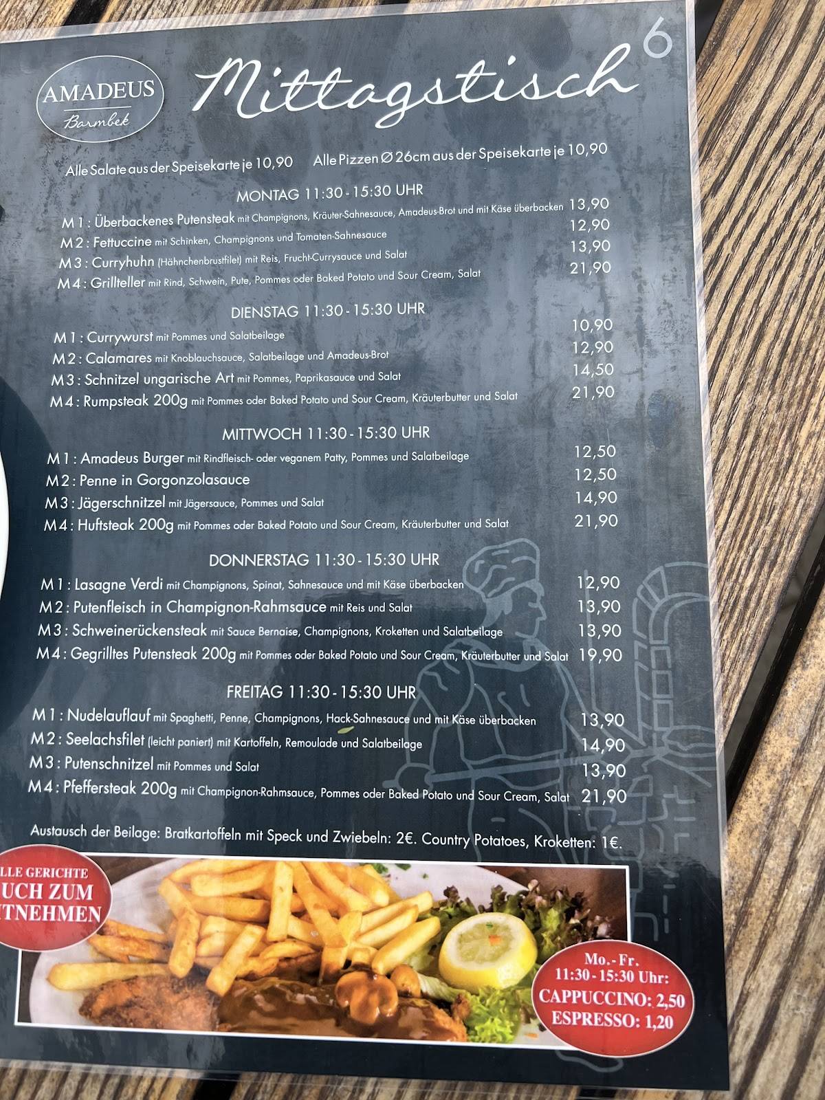 Speisekarte von Restaurant Amadeus, Hamburg