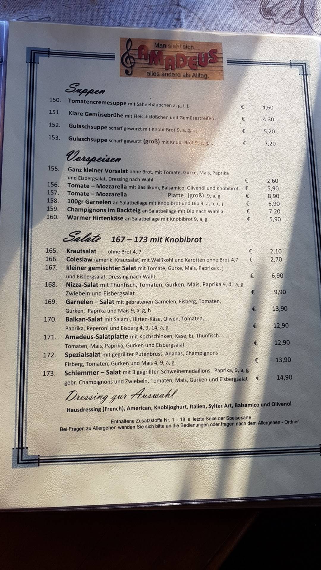 Speisekarte von Amadeus restaurant, Mölln