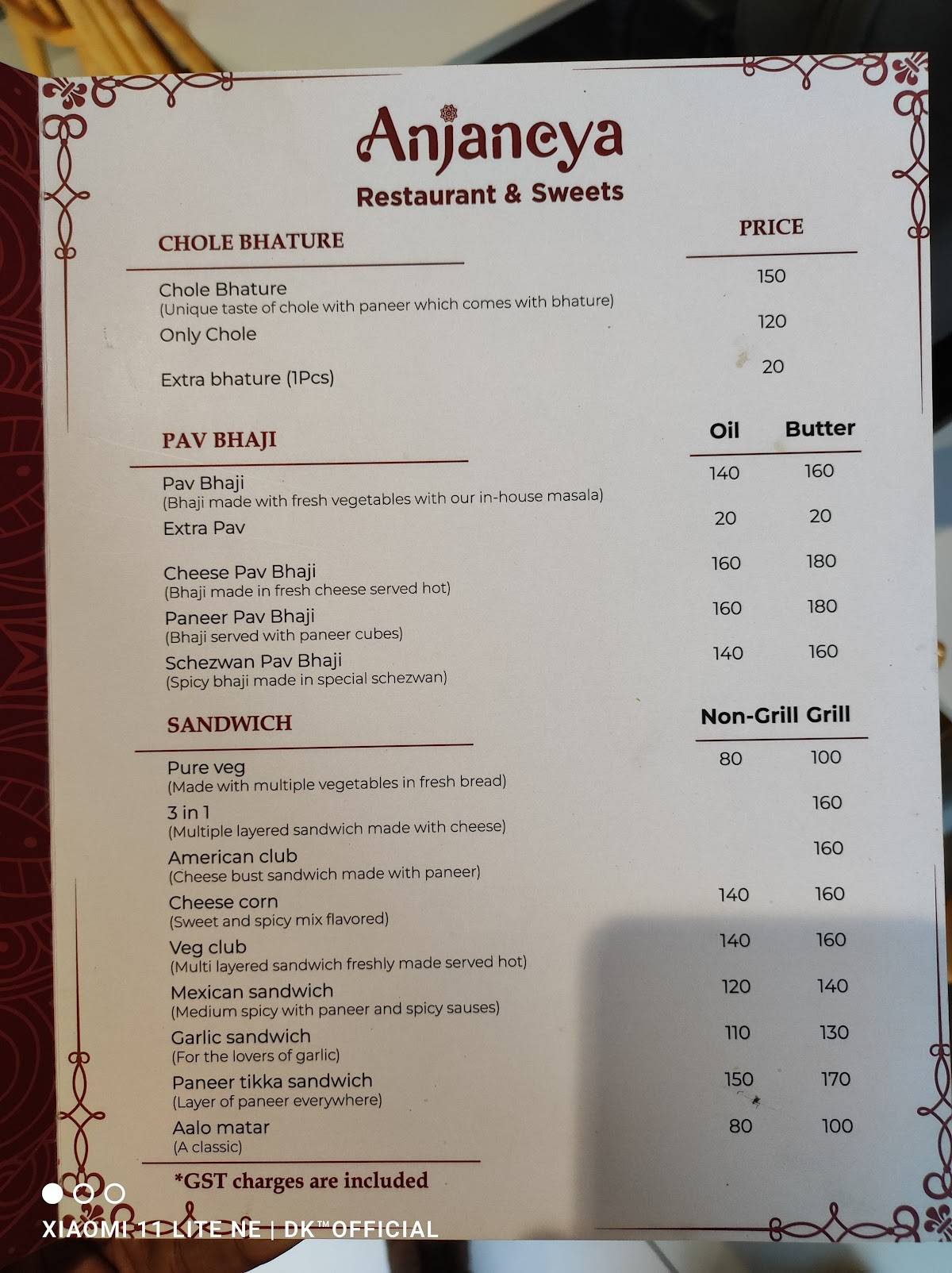 Menu at Anjaneya Sweets & Restaurant, Ahmedabad, SHOP NO 16