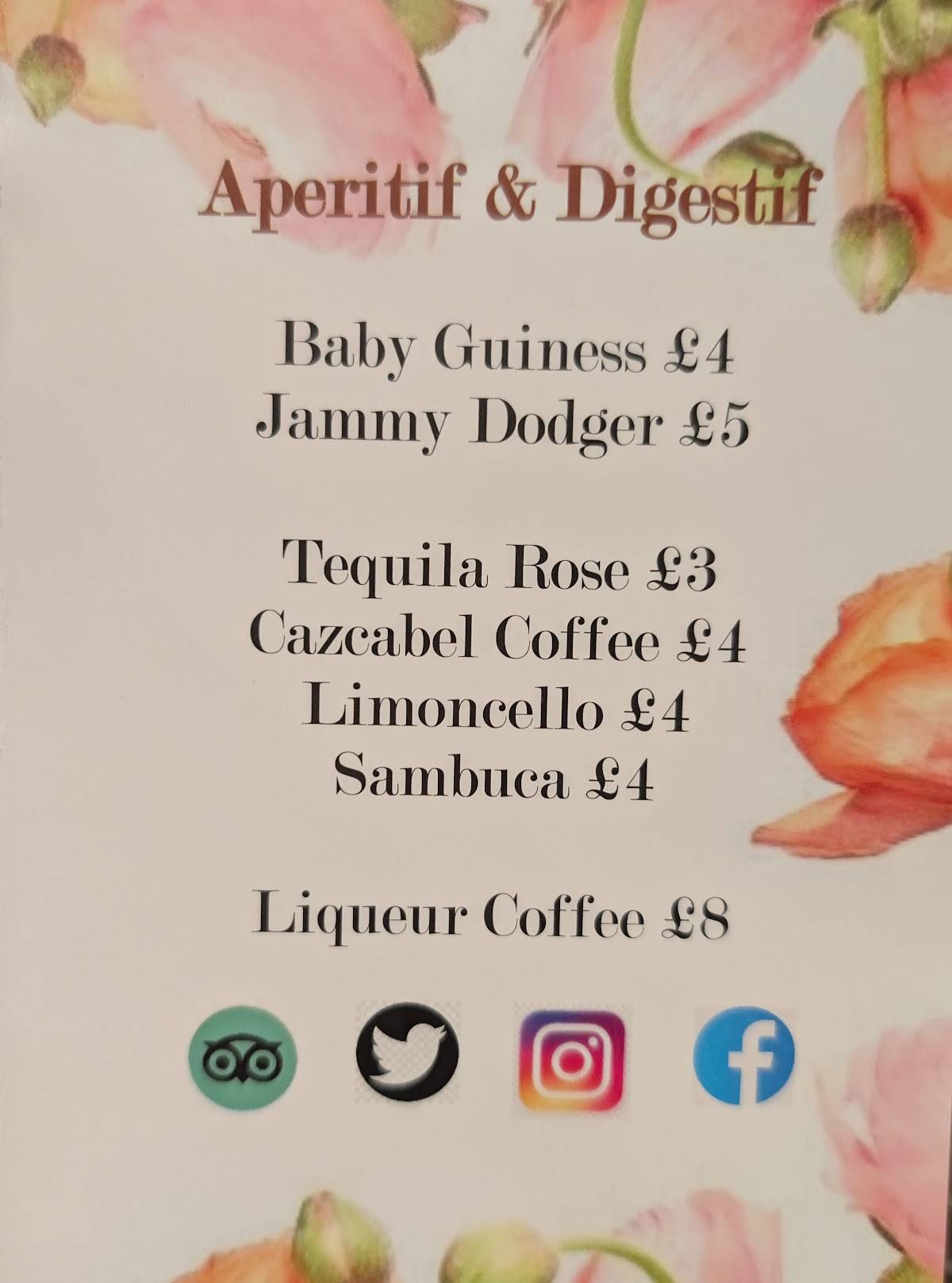 Menu at Annies restaurant, Manchester, 5 Old Bank St
