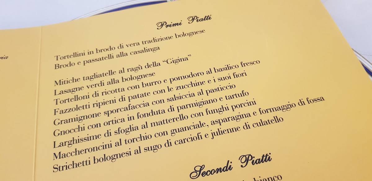 Menu da Antica Trattoria della Gigina ristorante, Bologna, Via Stendhal