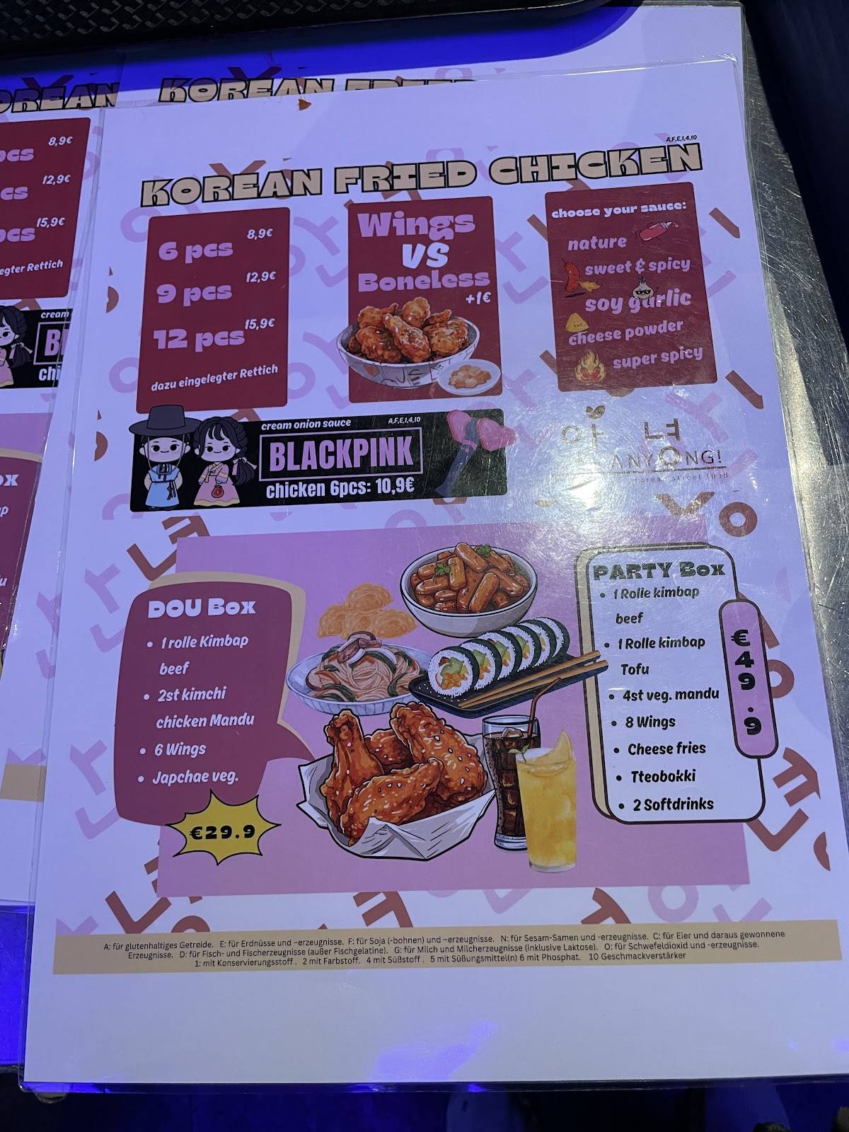 Speisekarte von Anyong! 안녕 Korean Street Food restaurant, München