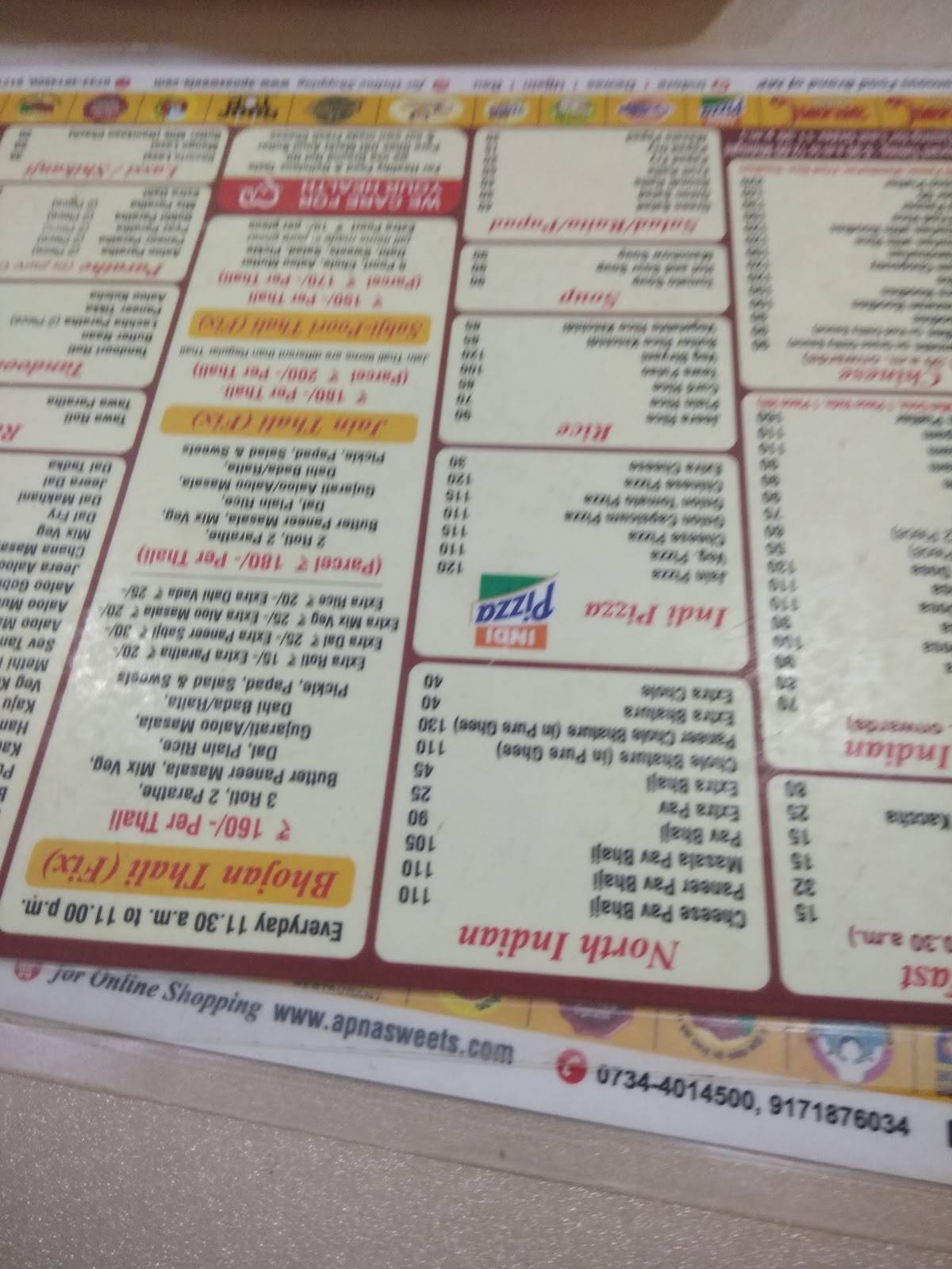 Menu at Apna Sweets, Ujjain, 3