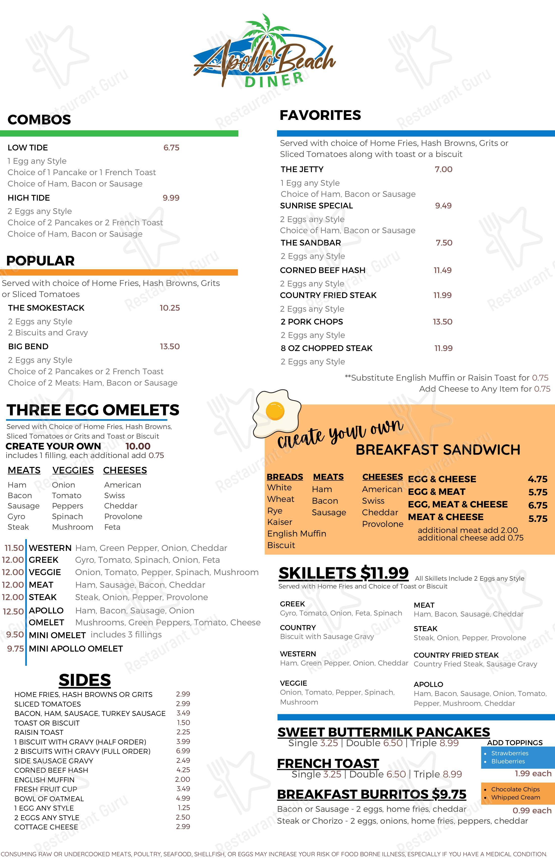 Menu at Apollo Beach Diner restaurant, Apollo Beach