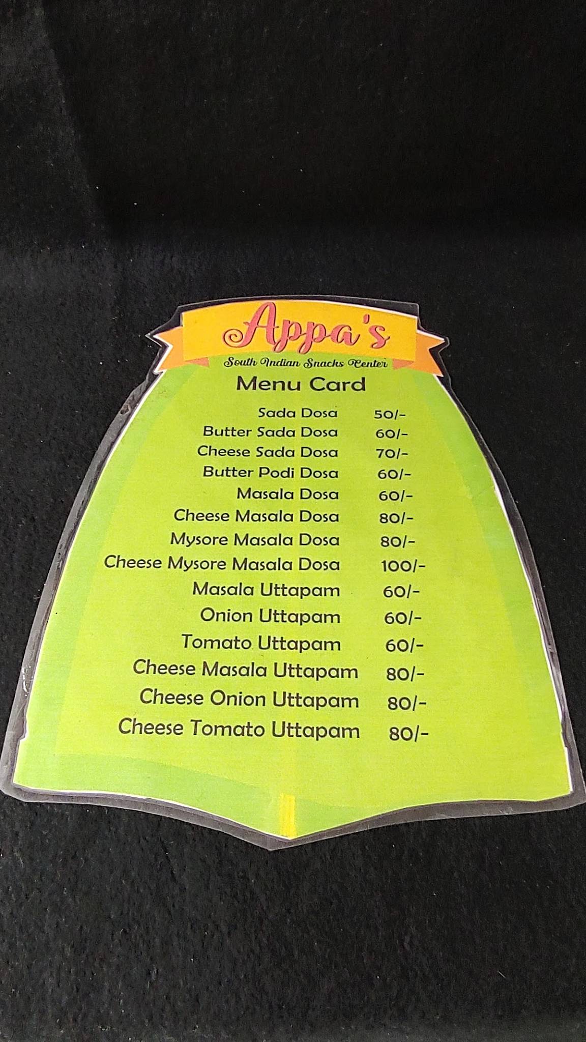 Menu at Appa's Cafe - South Indian Snacks Center, Virar