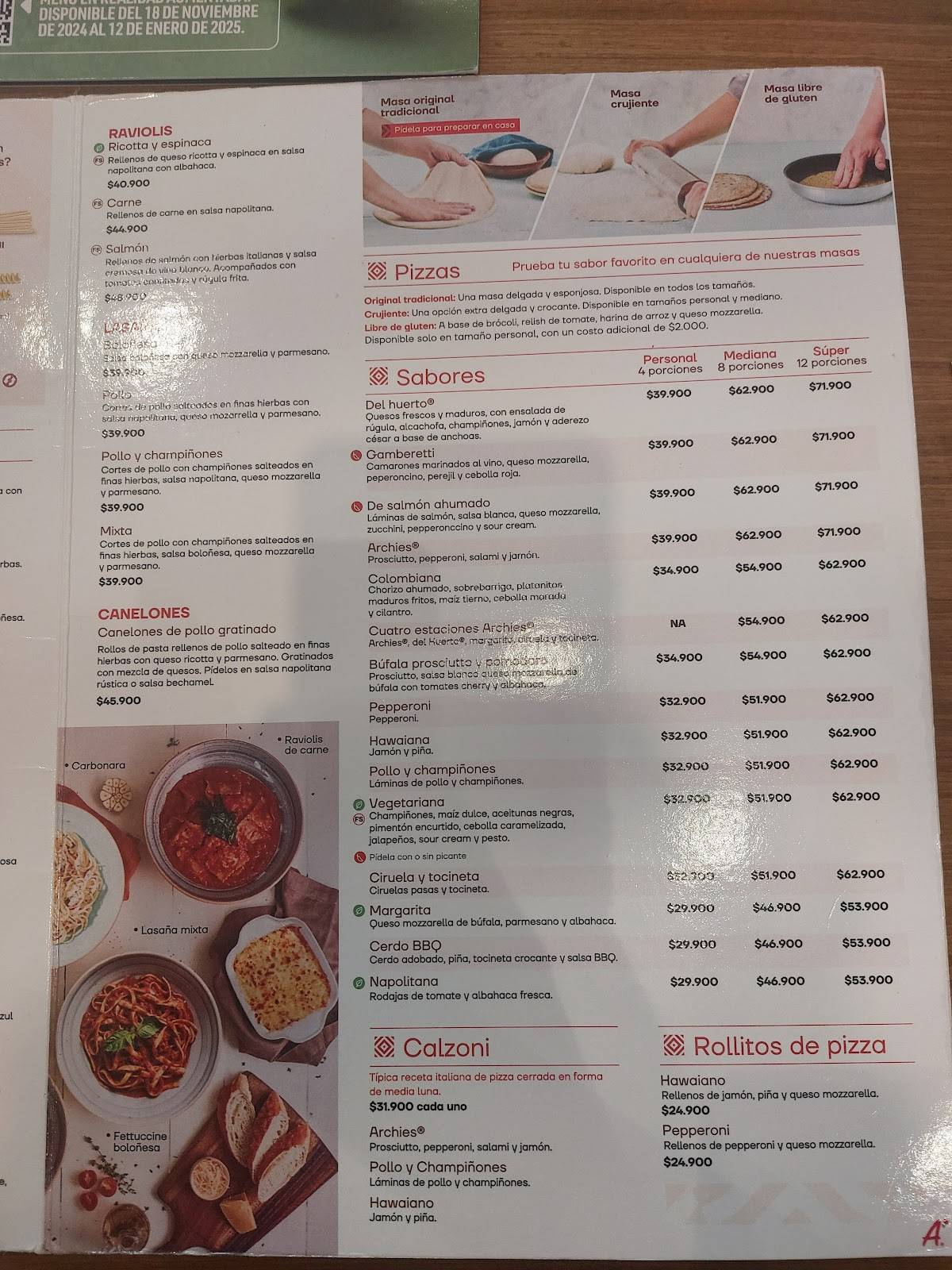 Carta del restaurante Archies, Bogotá, Ac. 26 #103-09