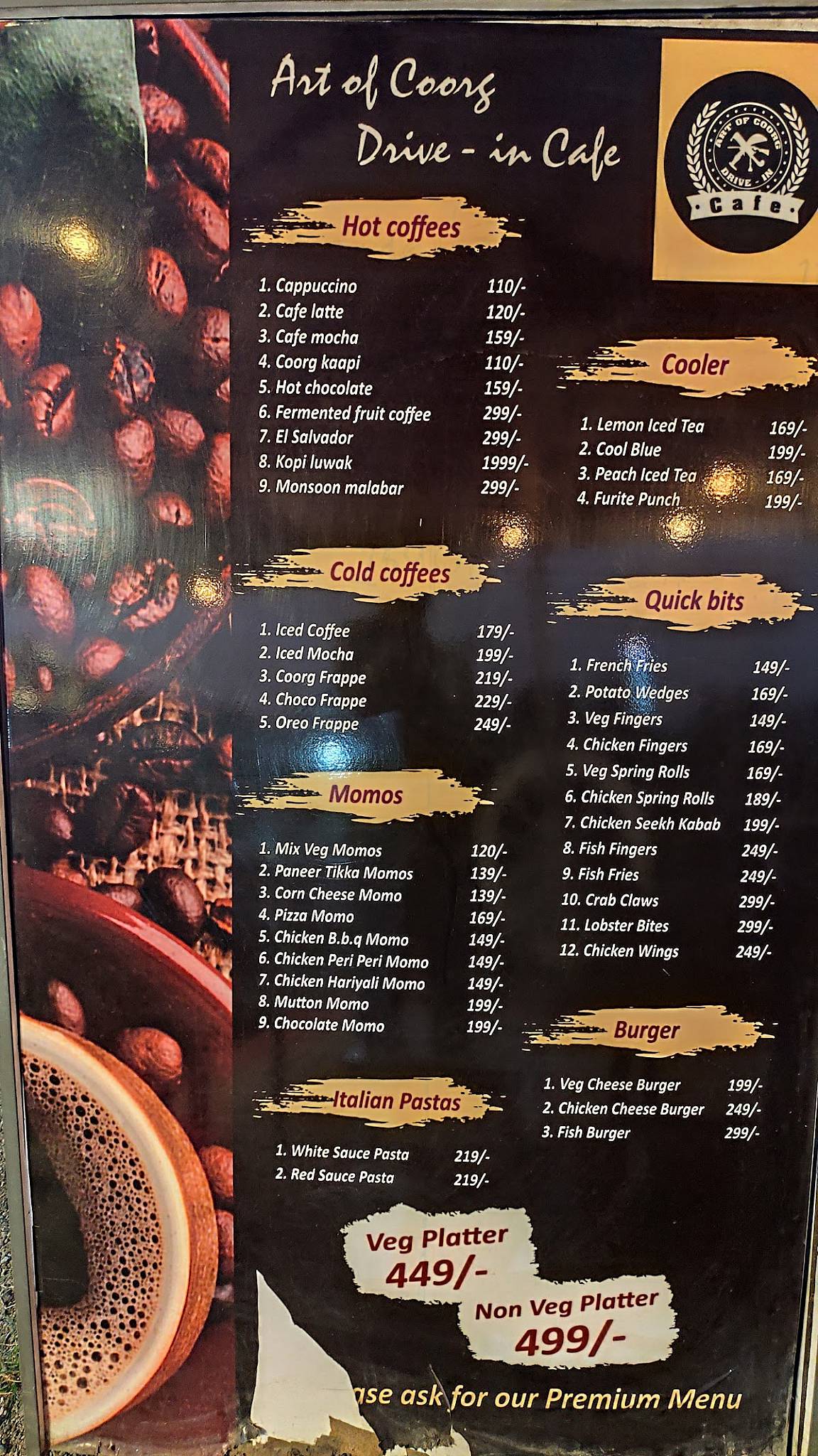 Menu at Art Of Coorg - Drive in Cafe, Bengaluru