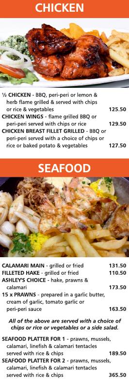 Menu at Ashley's Family Restaurant, Cape Town, 123 Voortrekker Rd