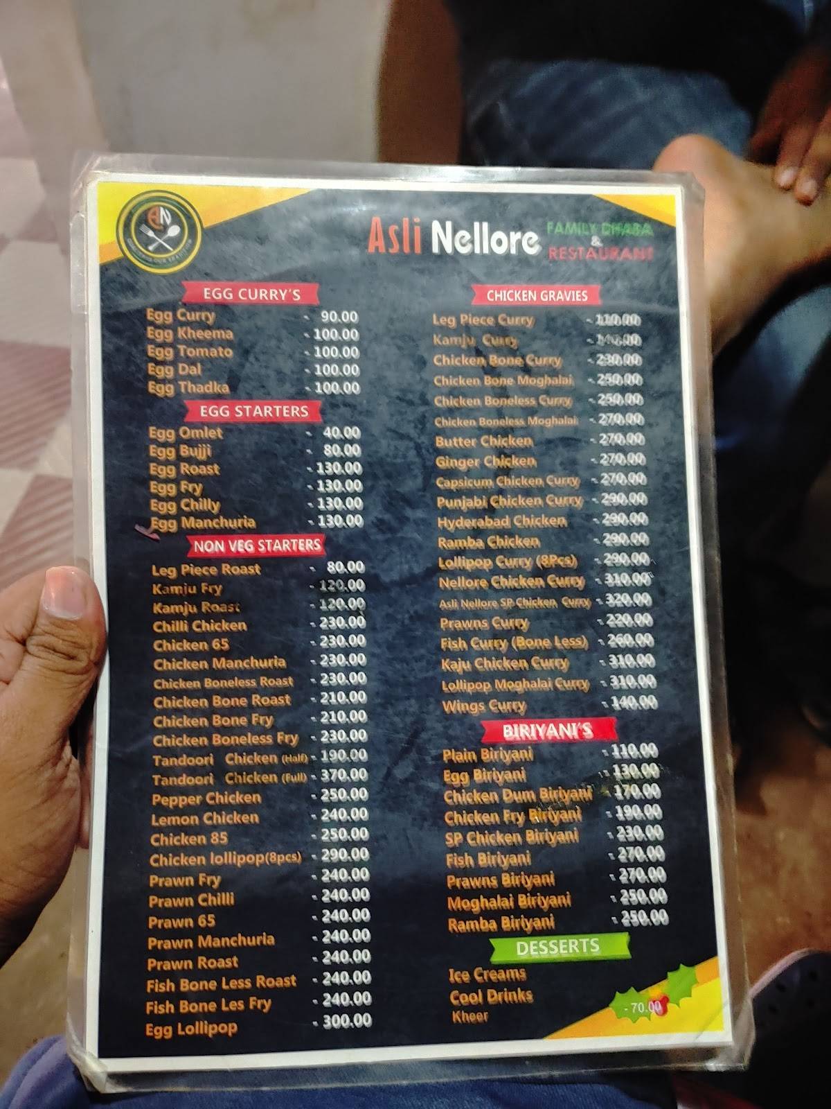 Menu at Asli Nellore Family Dhaba and Restaurant, Nellore