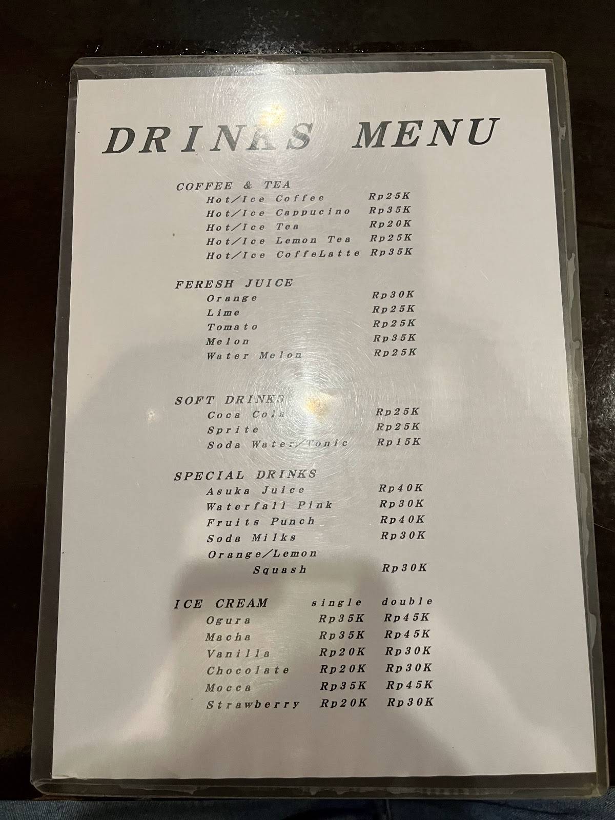 Menu at Asuka Restaurant, Bekasi Regency, kawasan MM2100