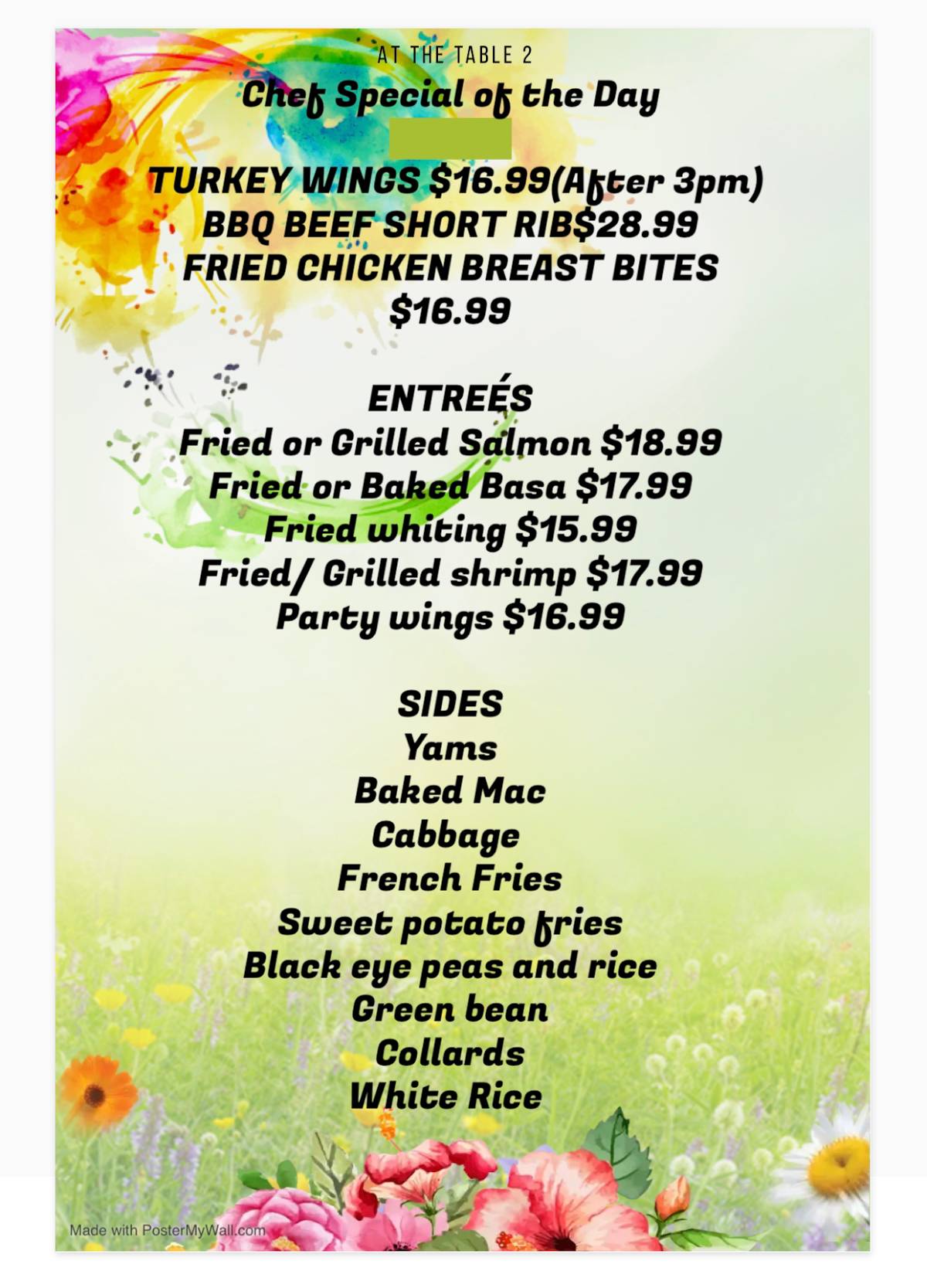 Menu at At The Table 2 Southern Restaurant Delran, Ewing Township