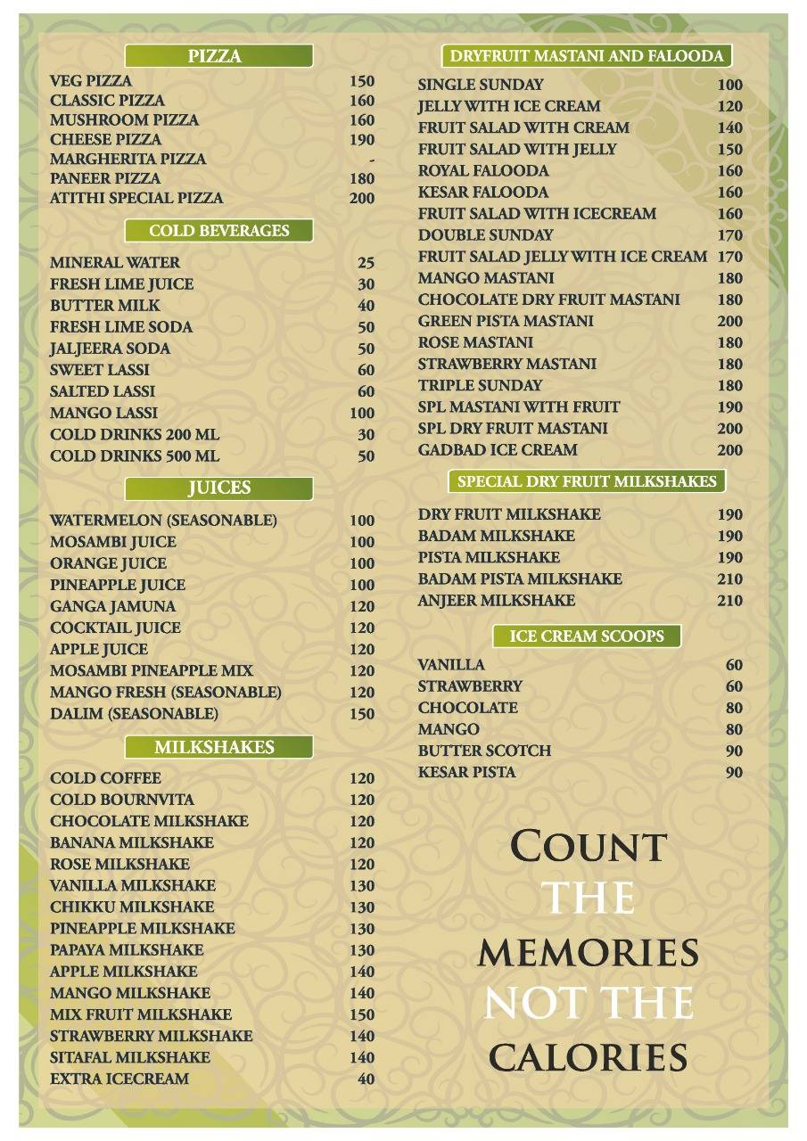 Menu at Atithi Pure Veg, Pune, 672 Shakti Tower Near Lokhande Talim ...