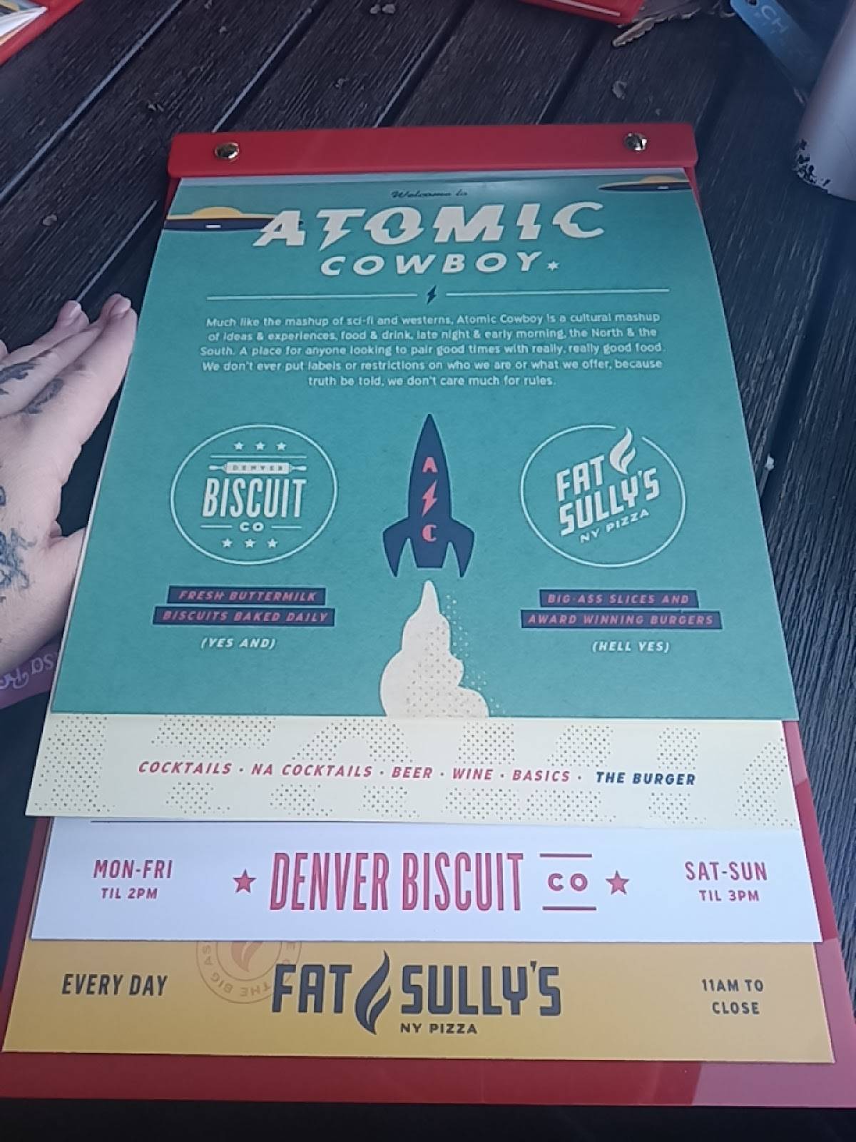 Menu at Atomic Cowboy home of Denver Biscuit Co & Fat Sully's NY Pizza ...