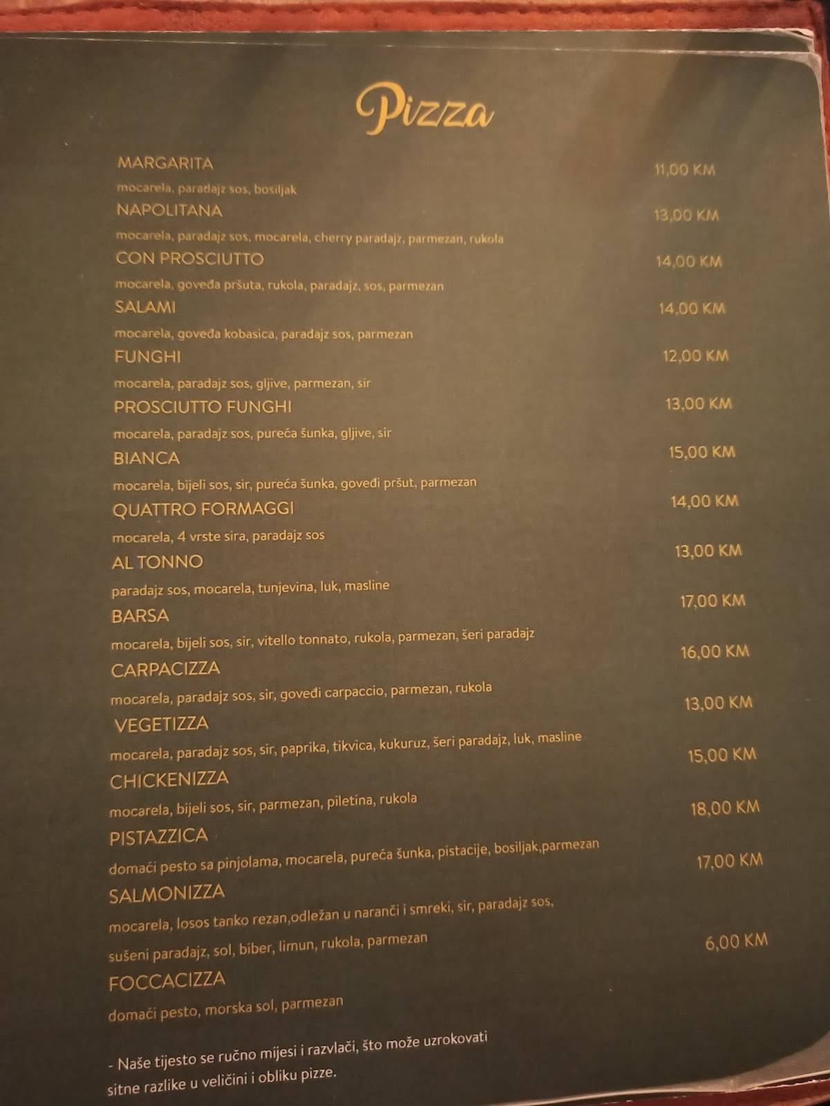 Menu at BarSa - Pizzeria Restaurant, Sarajevo