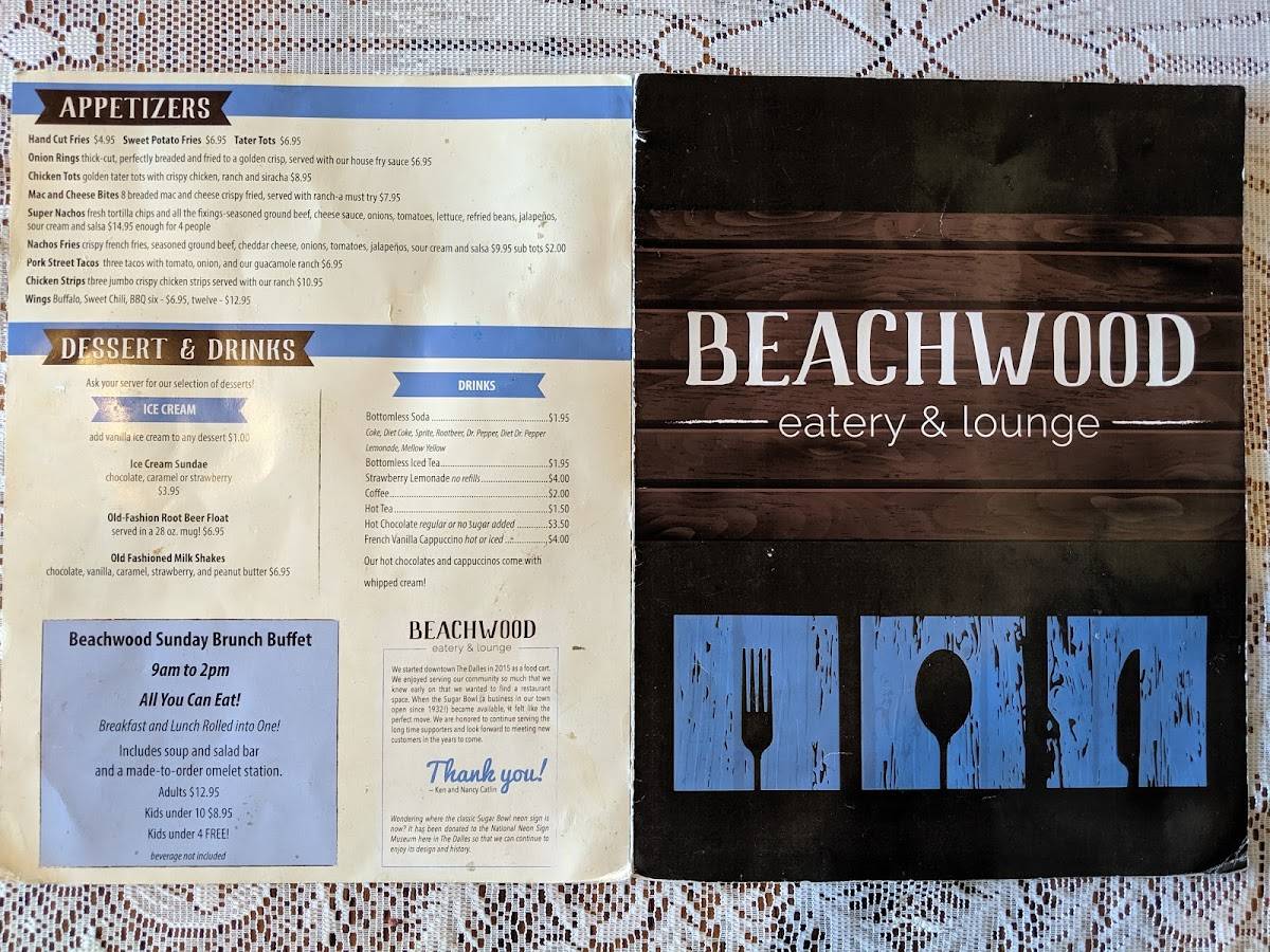 Menu at Beachwood Eatery restaurant, The Dalles, 504 E 9th St