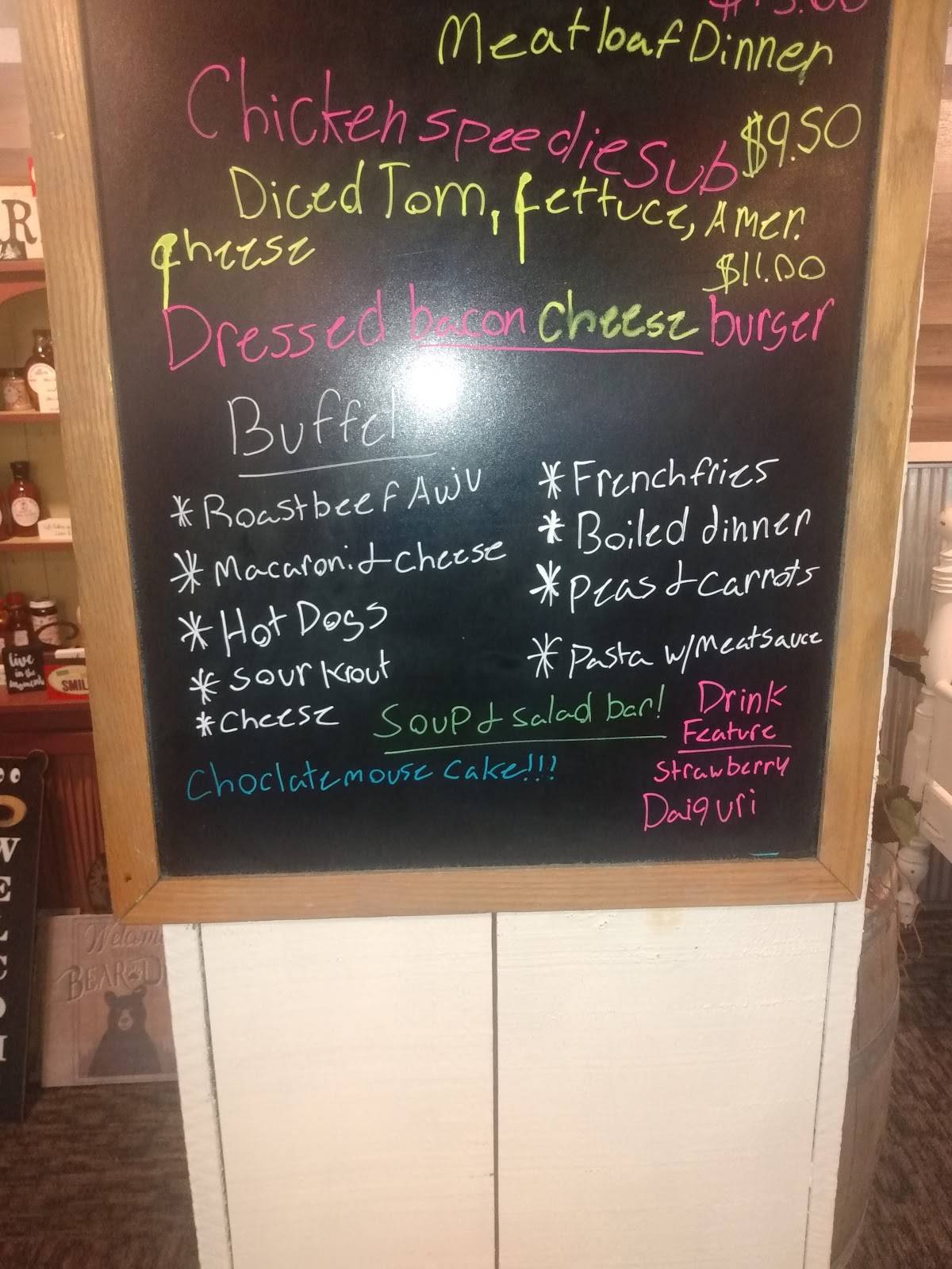 Menu at Beeman's restaurant, Sayre