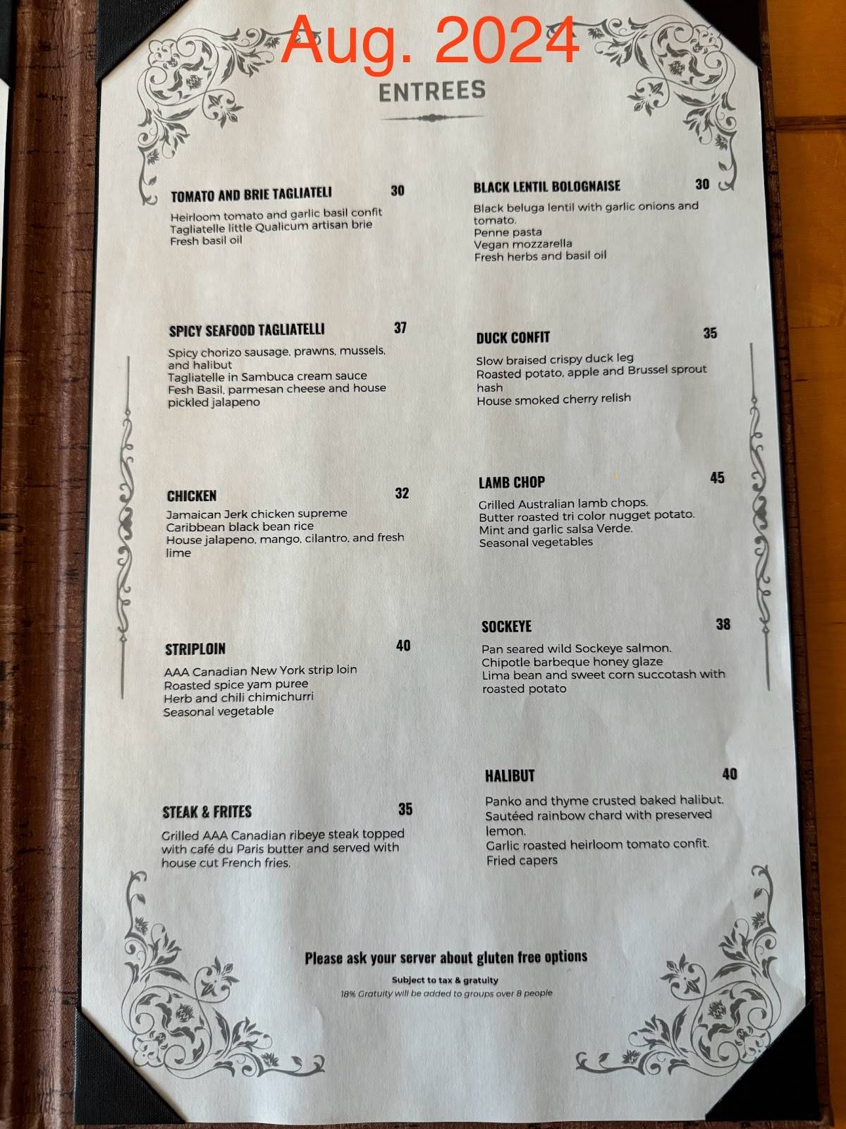 Menu at Begbie room & Guides Lounge restaurant, Revelstoke