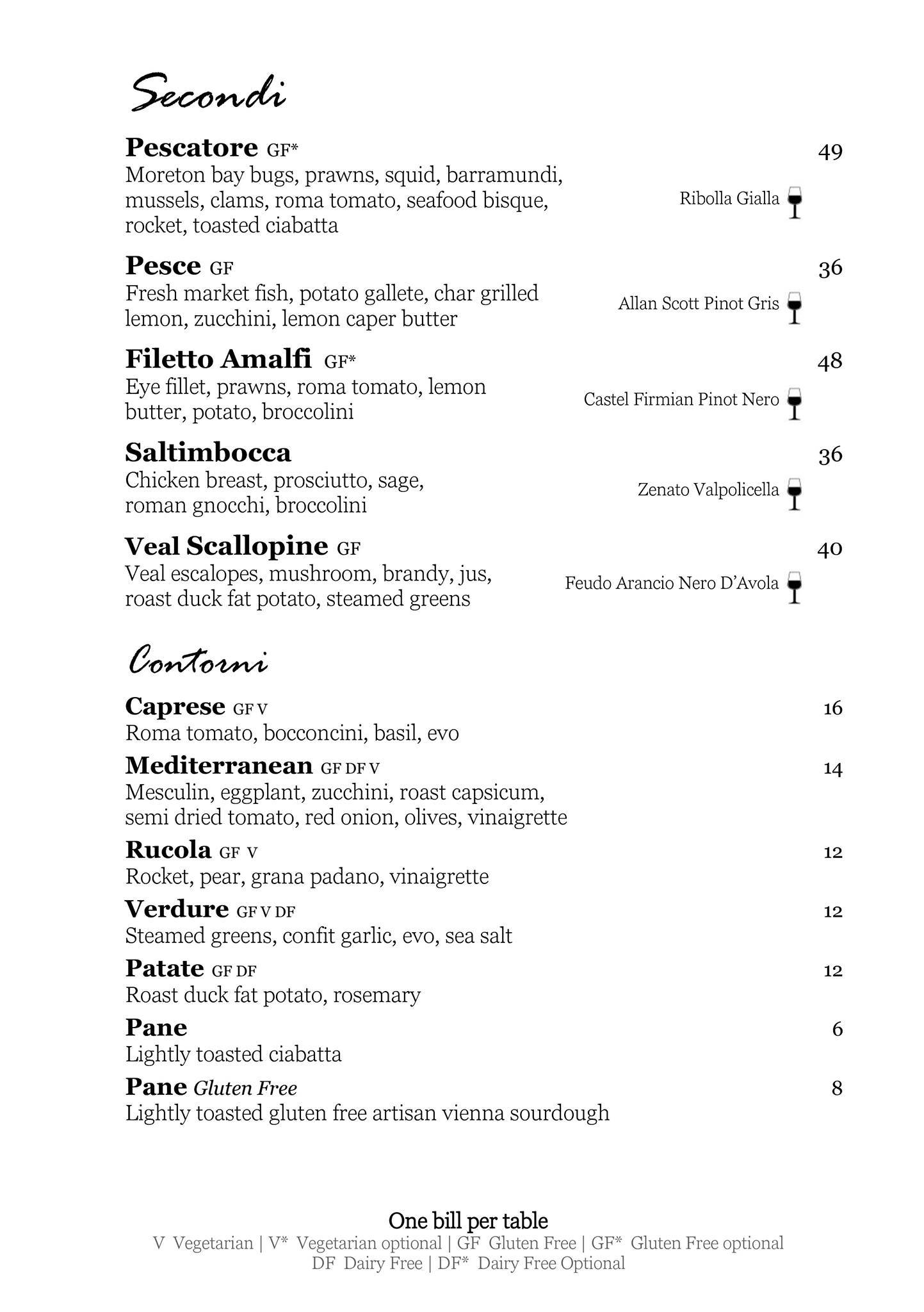 Menu at Bella Cosi Modern Italian Restaurant, Chermside