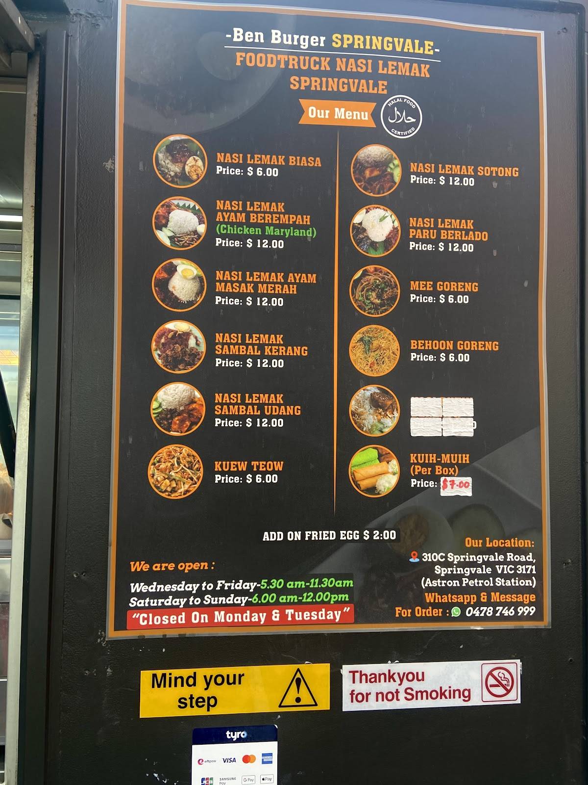 Menu at Ben Burger Springvale restaurant, Springvale