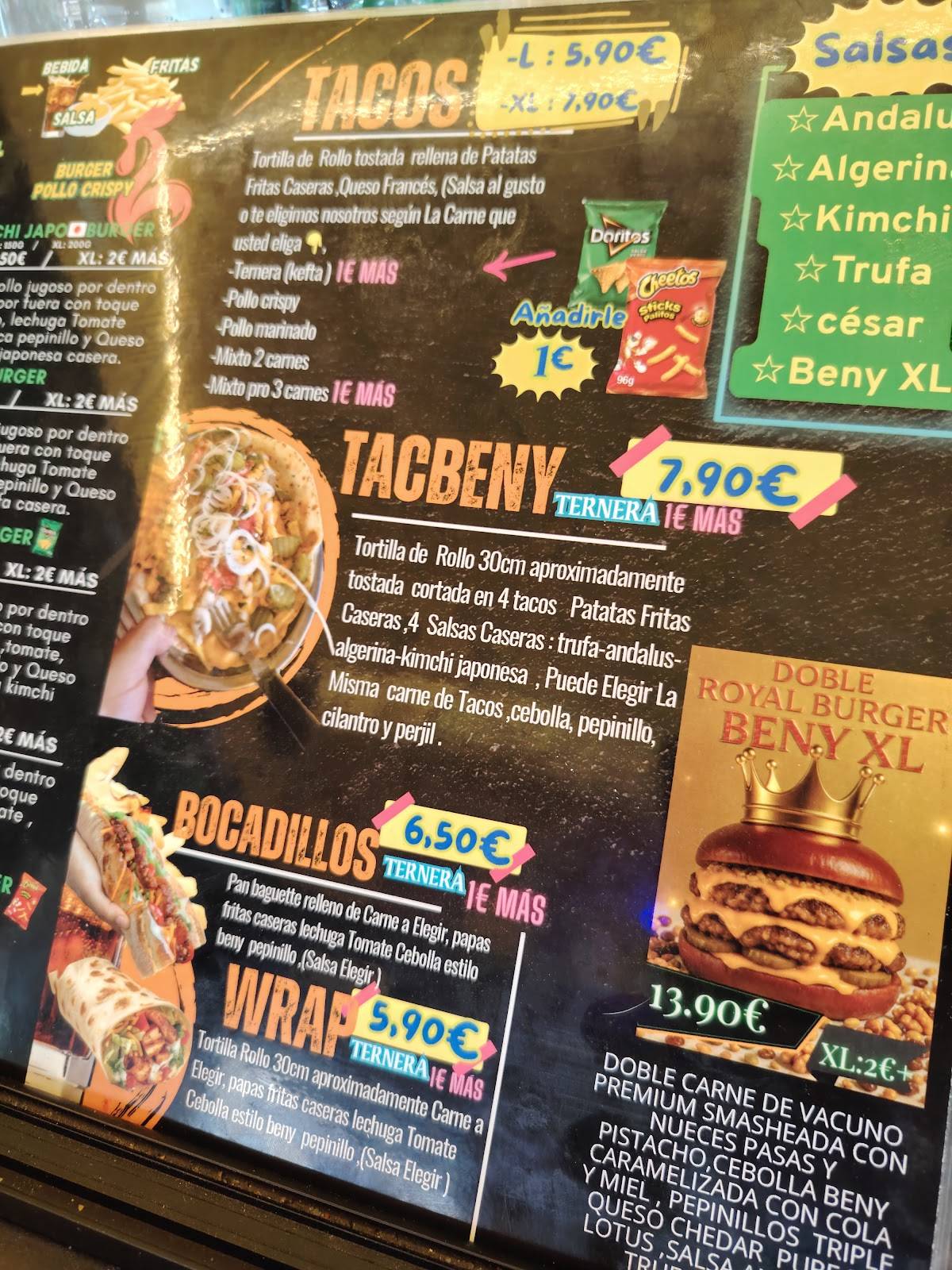 Carta del restaurante Beny XL, Fuengirola