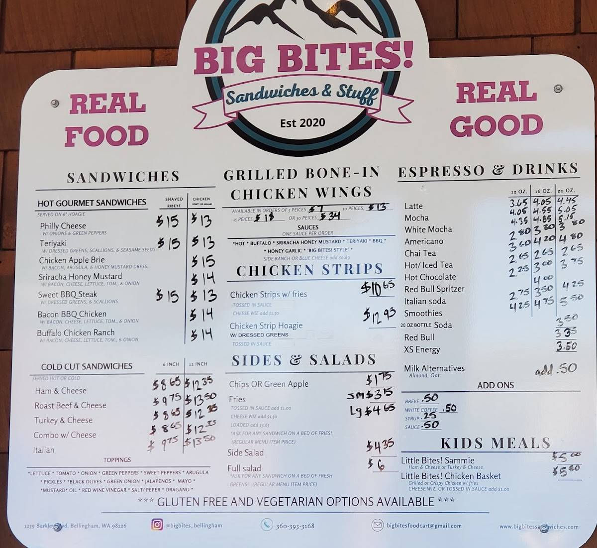 Menu at Big Bites! restaurant, Bellingham